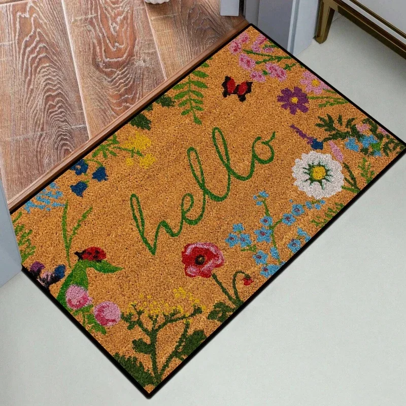 1Pc Floral Letter Print Welcome Doormat Anti-Slip Bath Rug Fade ...