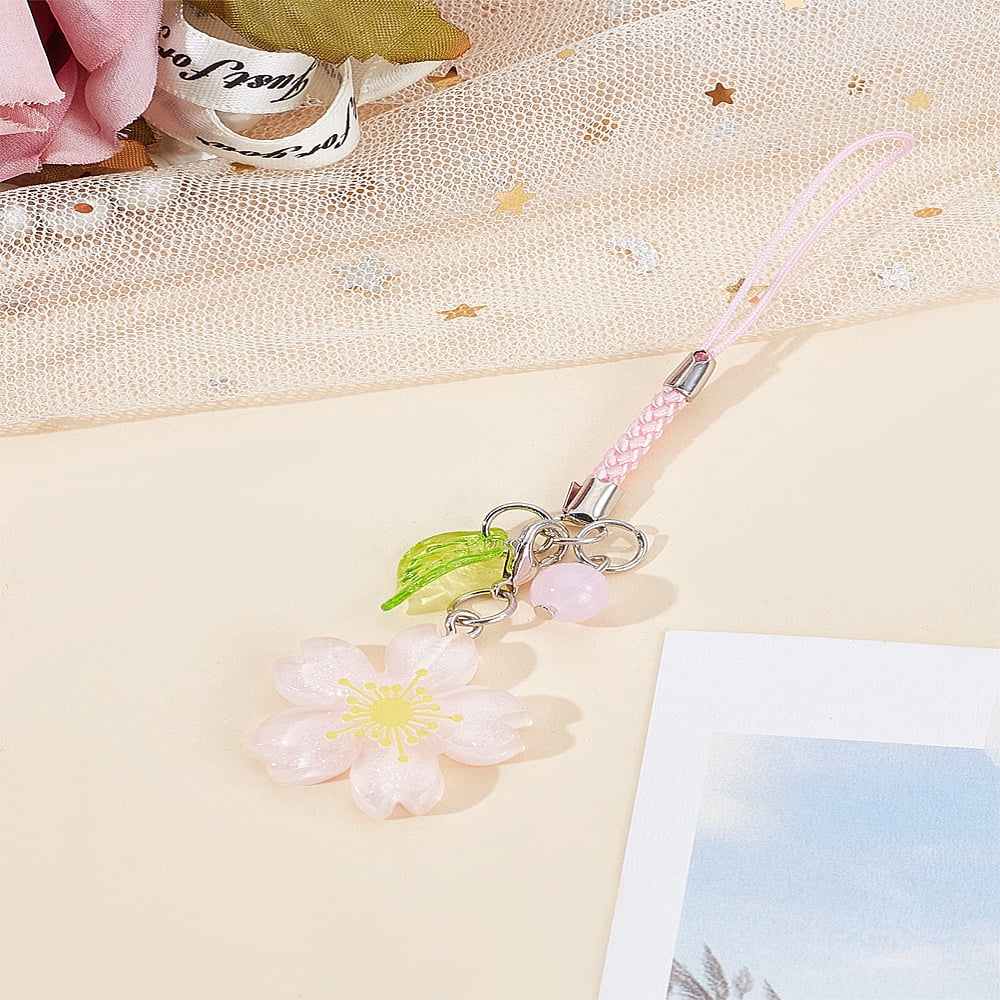1Pc Flower Plastic Mobile Straps with Iron Finding and Nylon Rope ...