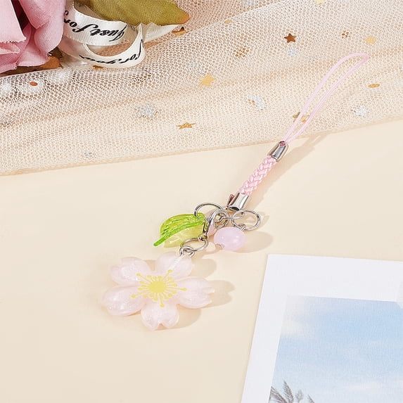 1Pc Flower Plastic Mobile Straps with Iron Finding and Nylon Rope ...