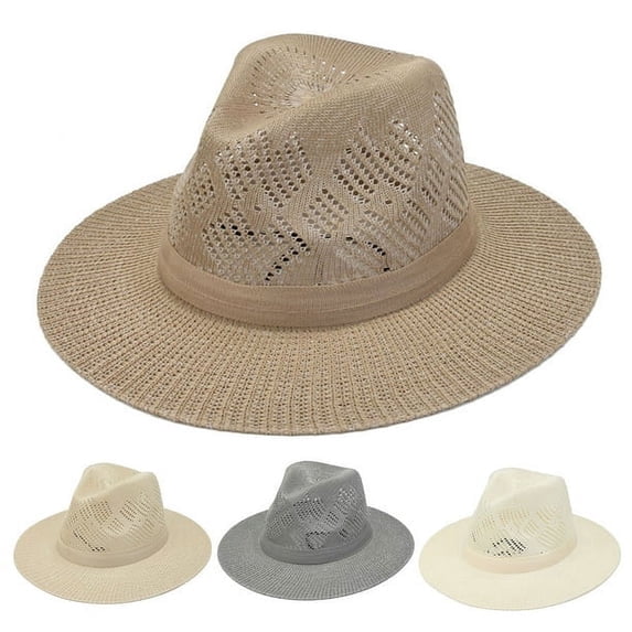1Pc Foldable Wide Brim Straw Panama Fedora Hat UPF50 Sun Block Headwear ...
