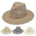 1Pc Foldable Wide Brim Straw Panama Fedora Hat UPF50 Sun Block Headwear ...