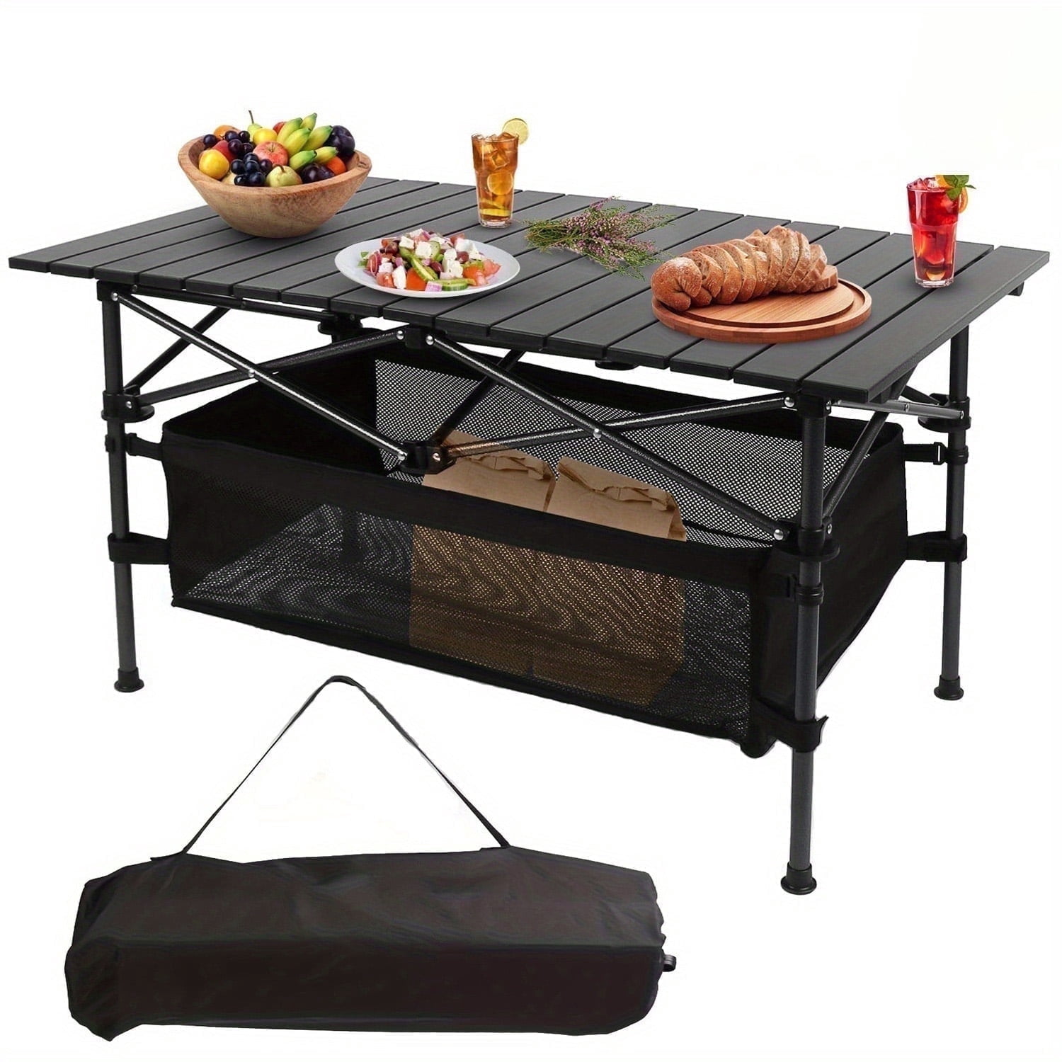 Folding Camp Table with Large Storage and Carrying Bags, for Picnic ...