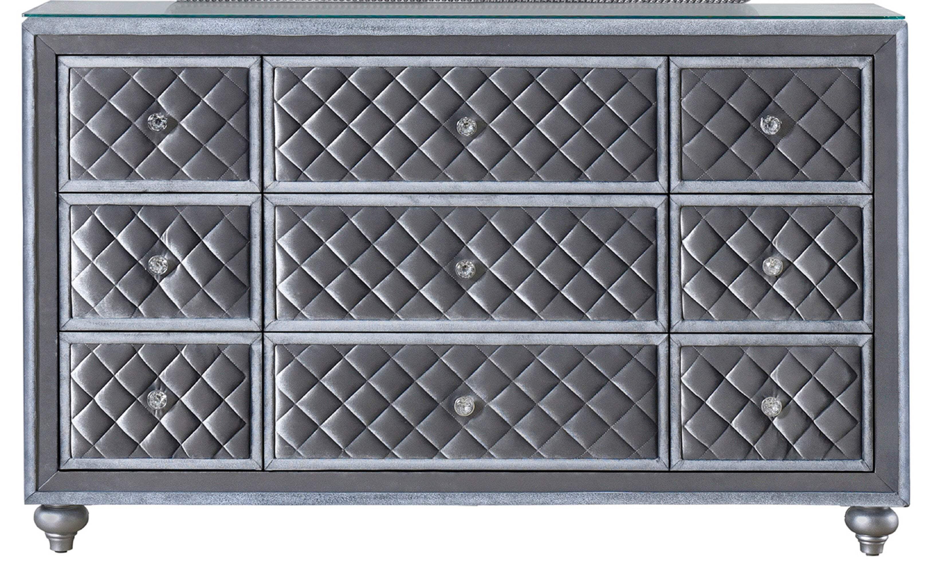 1Pc Glam 9 Drawer Dresser W Tempered Glass Top Velvet Tufted Drawer ...