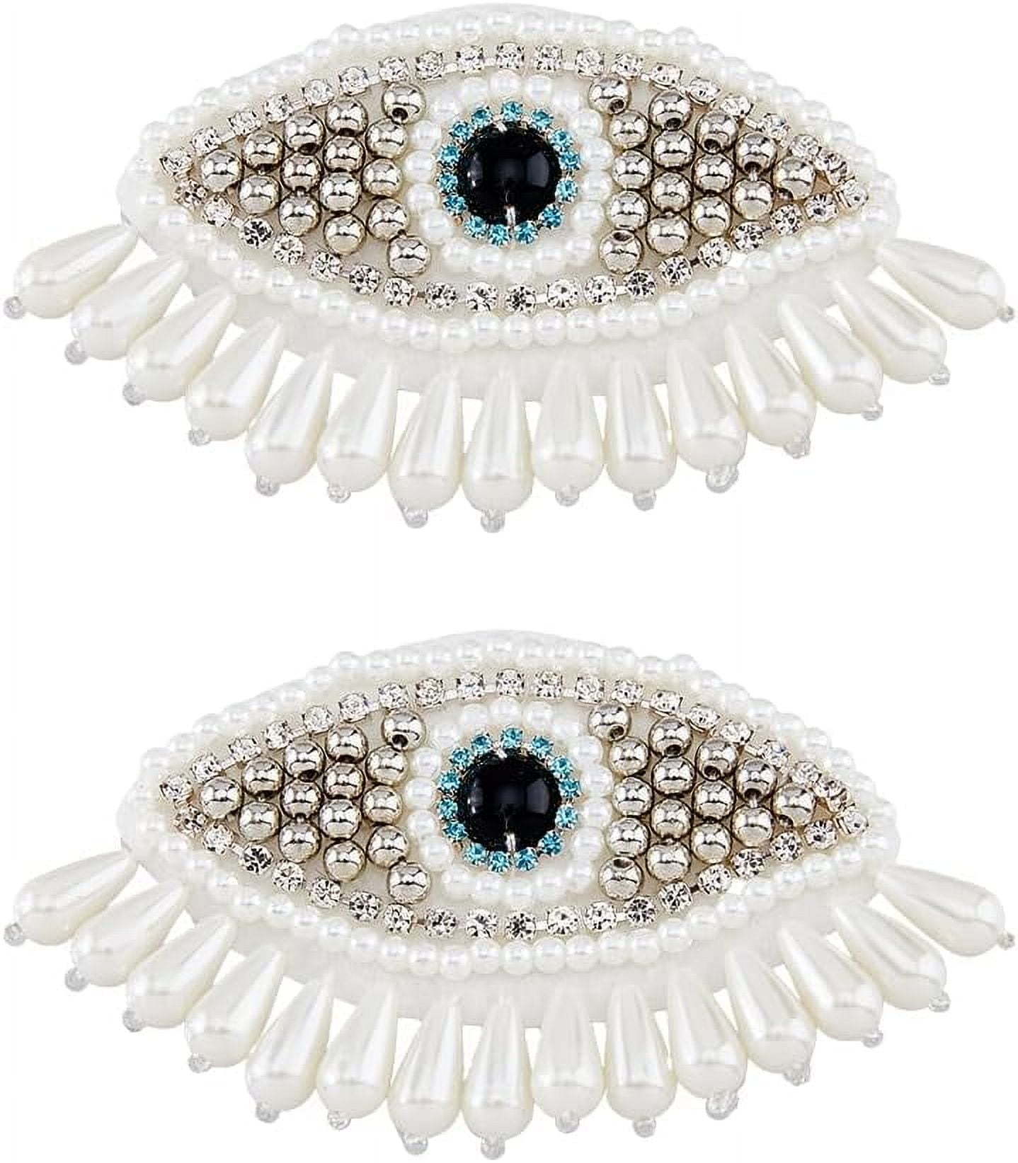 1Pc Glass Beaded Evil Eye Patches Sew on Tassel Beaded White Patches ...