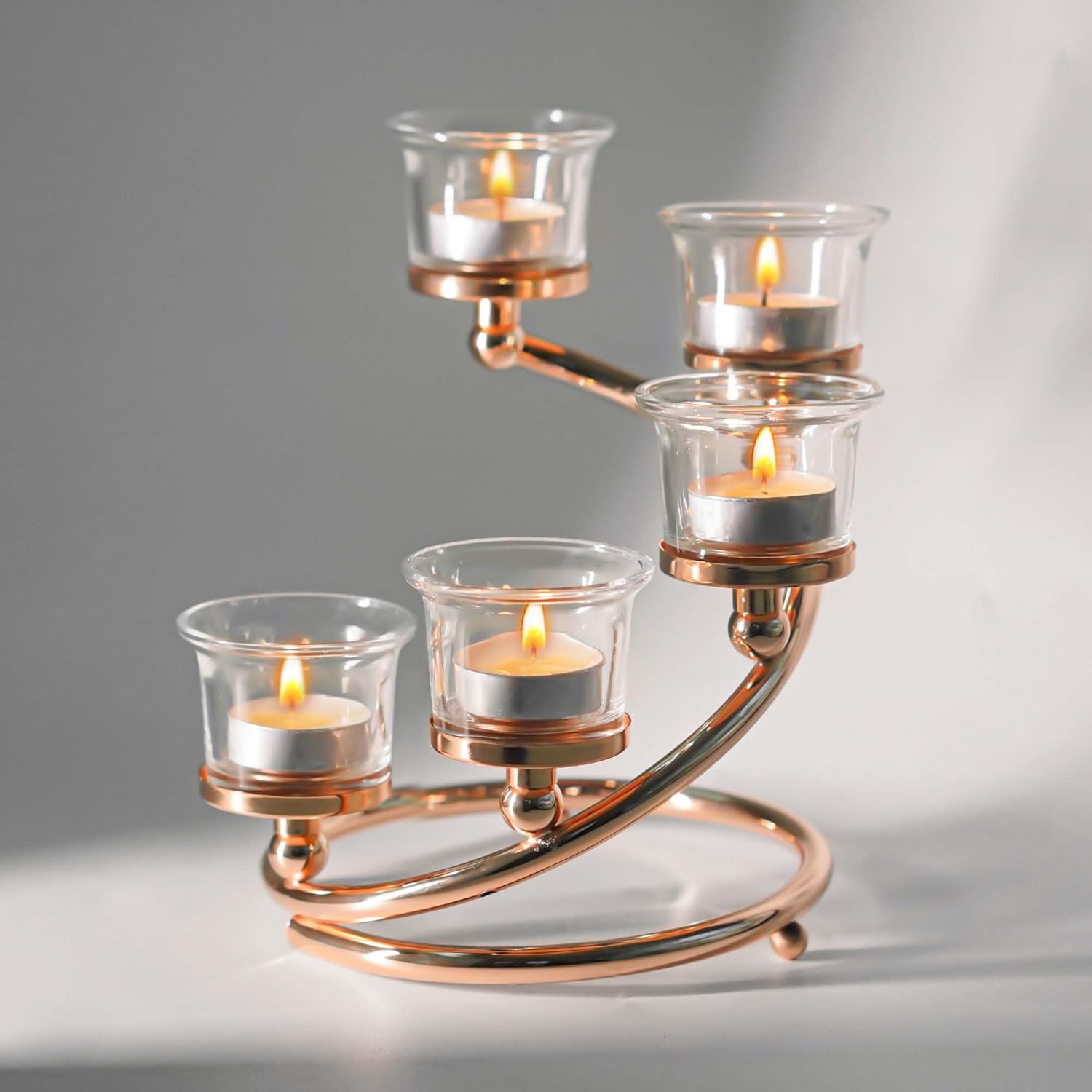 1Pc Gold 5-arm Metal & Glass Tea Light Candle Holders for Table ...