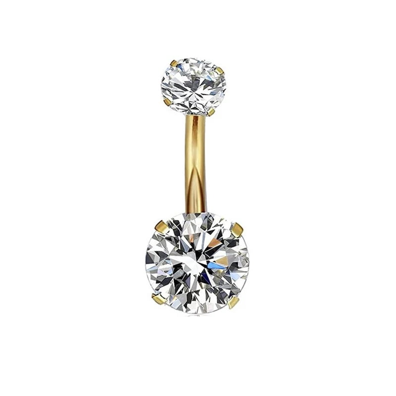 1Pc Gold Color Stainless Steel Belly Ring, Flower Heart Shaped CZ ...
