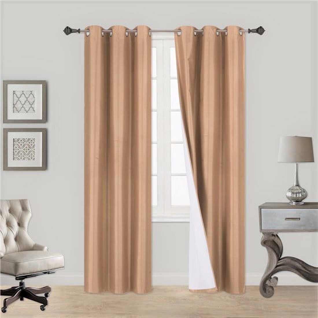 1Pc Gold Taupe (Eid) Lined Foam Backing Blackout Faux Silk Drape Panel ...