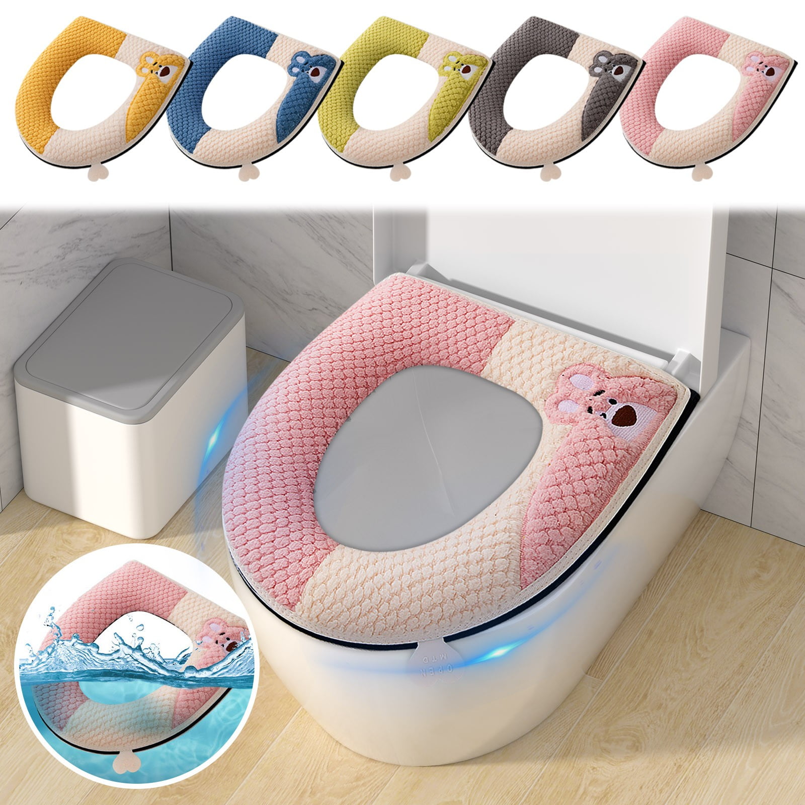 1Pc Green Bear Design Toilet Seat Cover Cushion with Handle Velcro ...