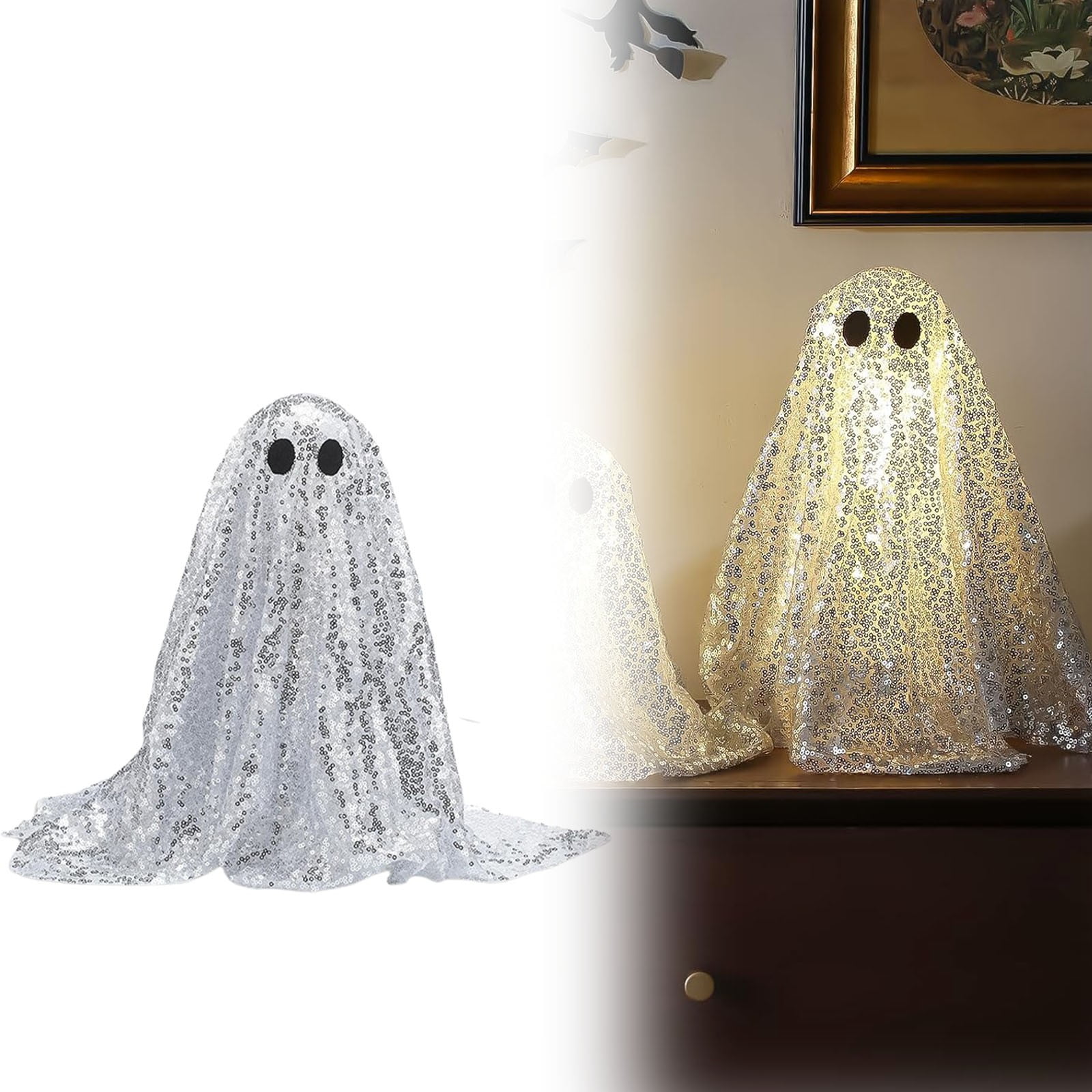1Pc Halloween Decorations Indoor Outdoor Glitter Ghost Decor with ...