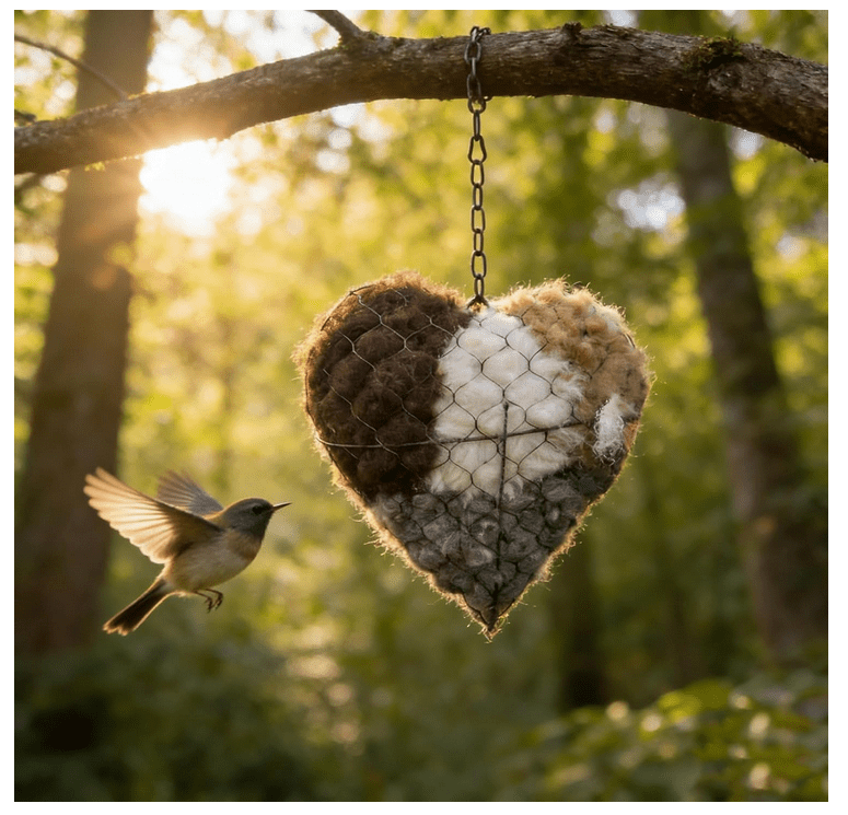 1Pc Handmade Fiber Bird Nesting Heart, Refillable Birds Haven Heart ...