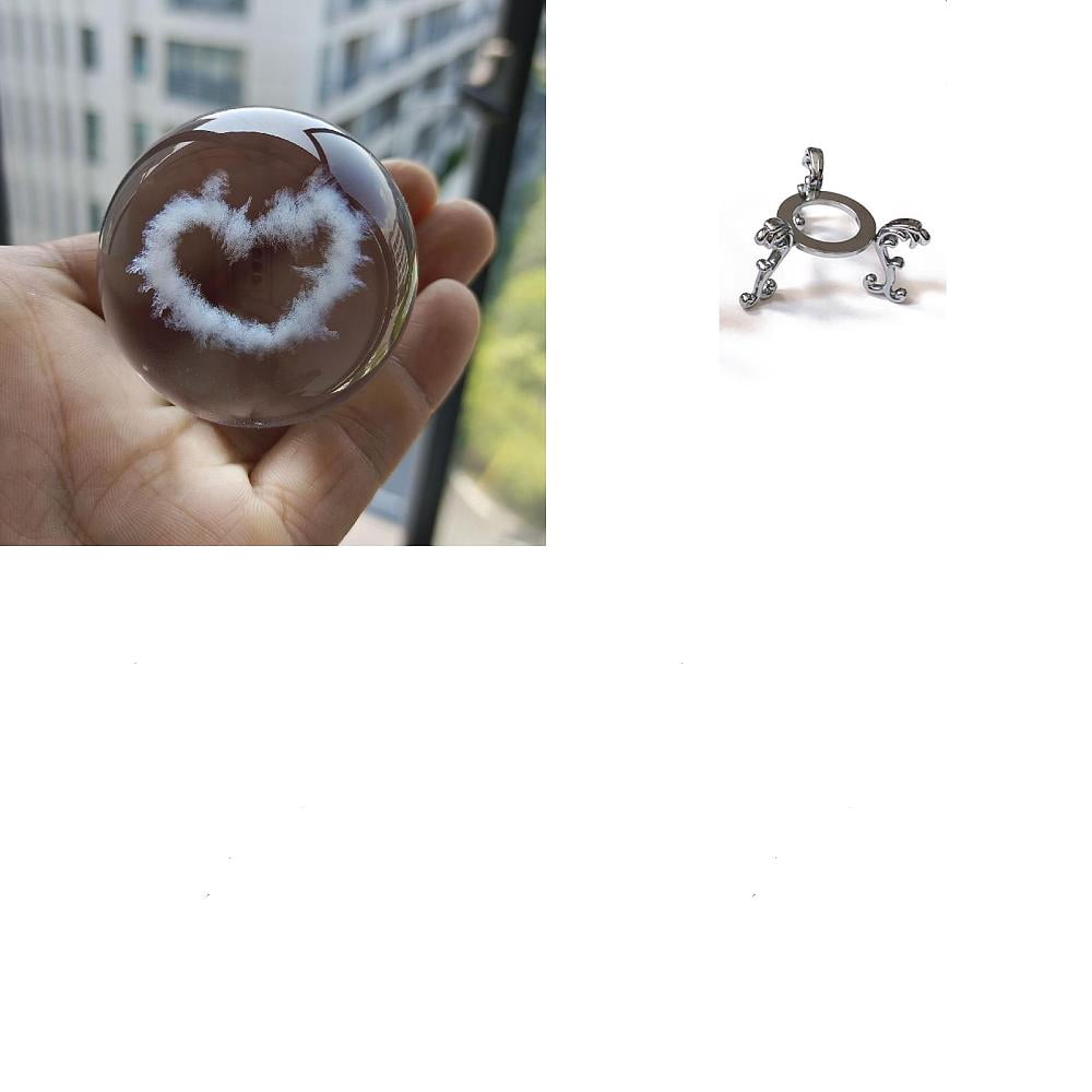 1Pc Heart Glass Ball 60mm Clear Inner Carving Sphere with Alloy Holder ...