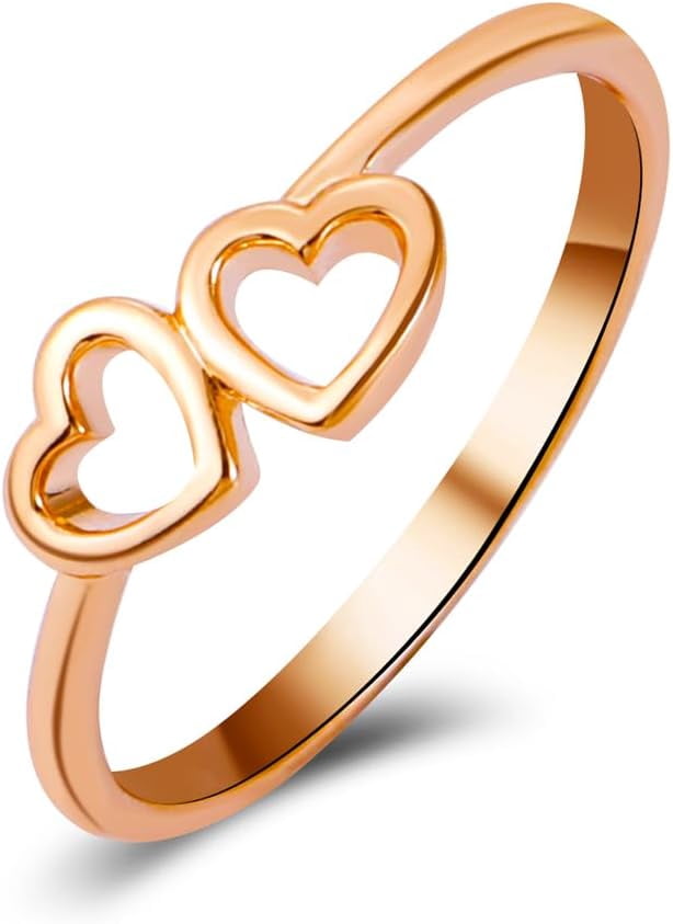 1Pc Hollow Out Two Heart Brass Finger Rings for Women Platinum 1.5~6 ...