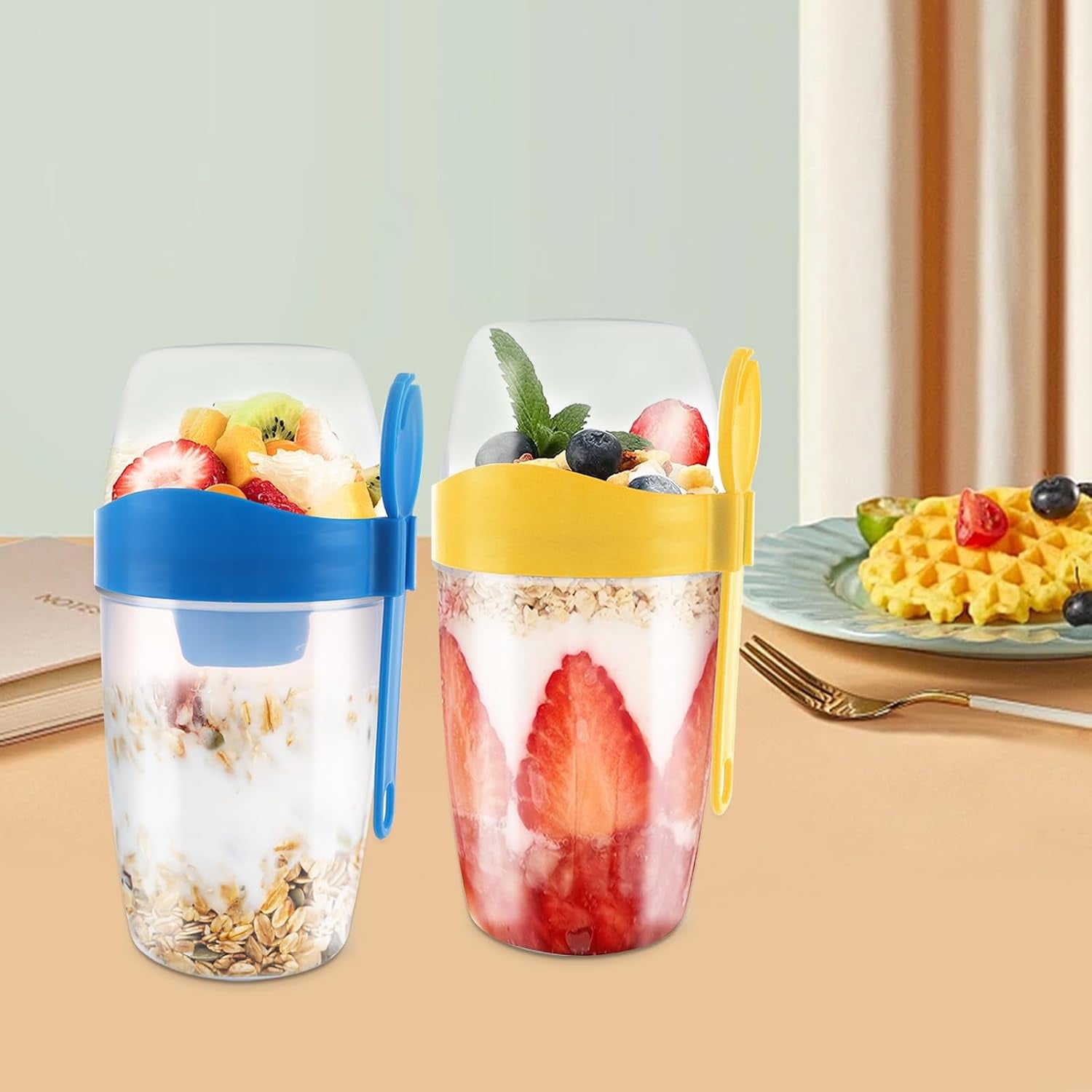 1Pc Individual Cereal Cups with Lids and Spoon, Reusable Portable ...