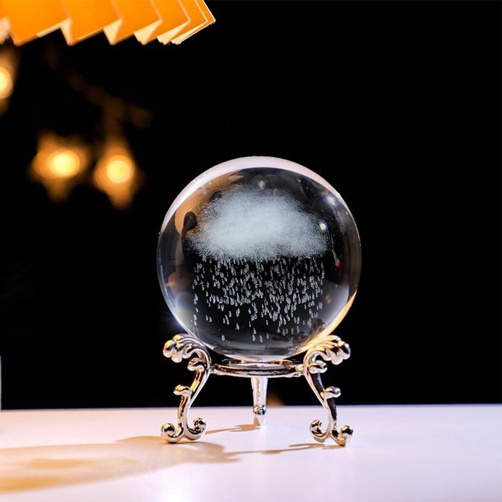 1Pc Inner Carving Glass Ball Diaplay Decoration with 1Pc Alloy Ball ...