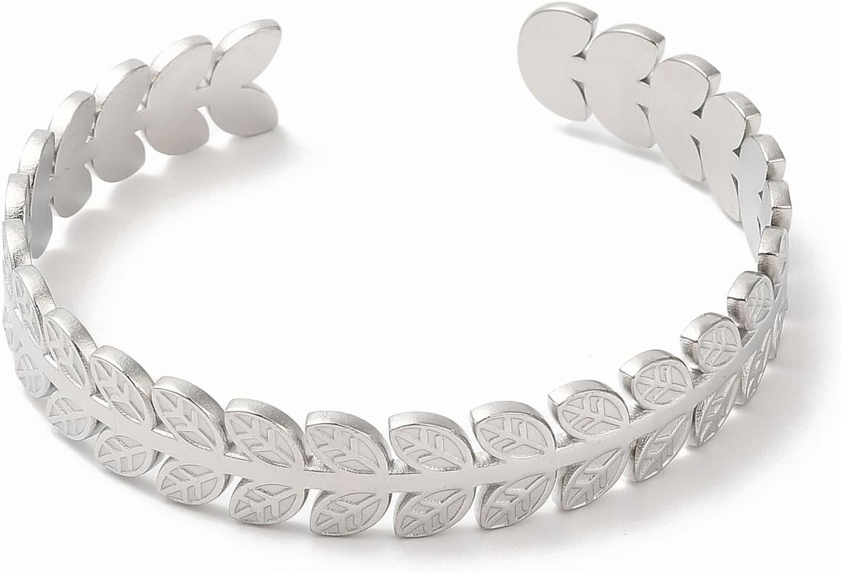 1Pc Inner Diameter 2-1/4 inch 304 Stainless Steel Leaf Open Cuff Bangle ...