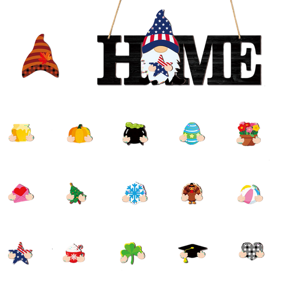 1Pc Interchangeable Gnome Magnetic Wooden Hanging Sign With 15 ...