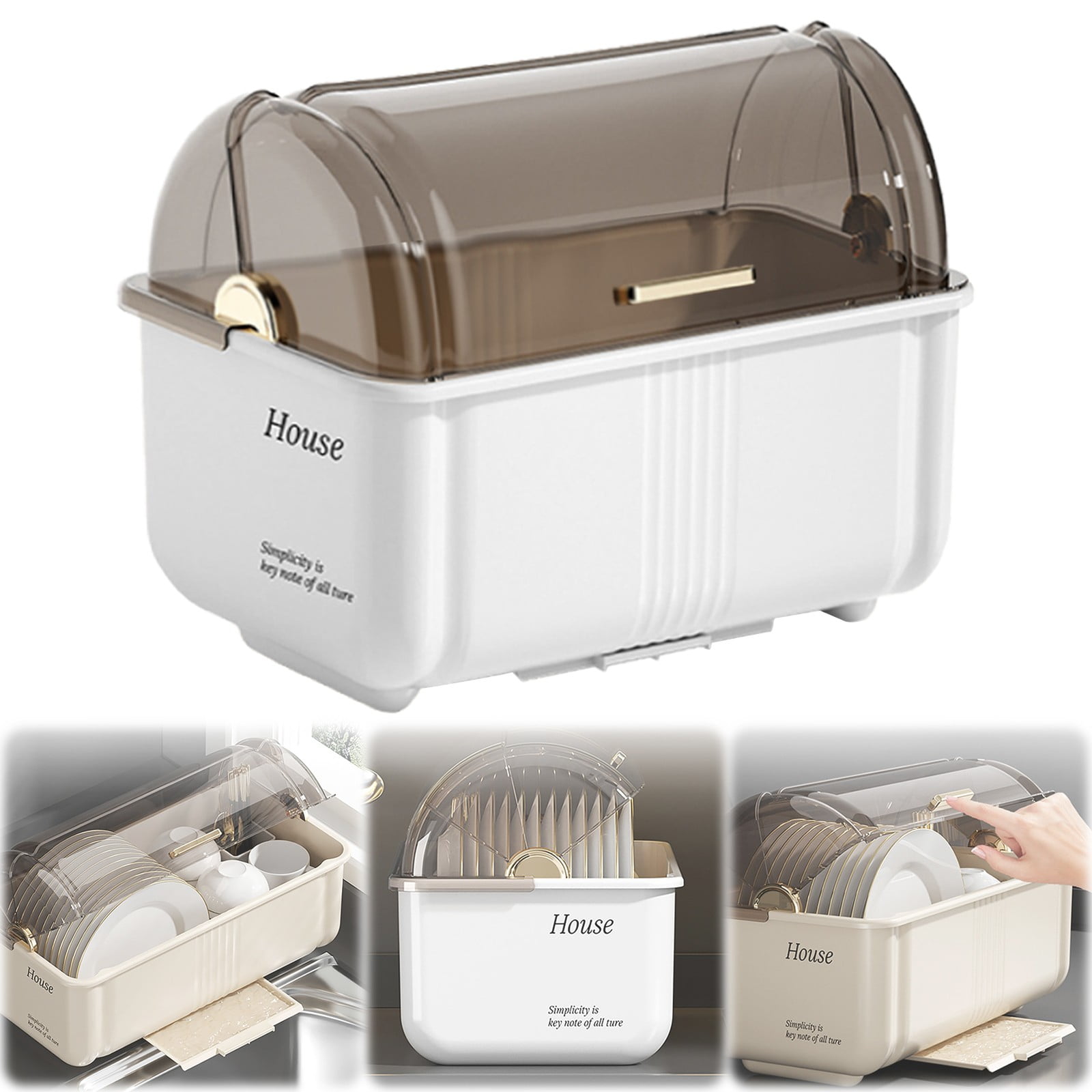 1Pc Kitchen Tableware Storage Box with Dust Cover,Self-Draining Dish ...