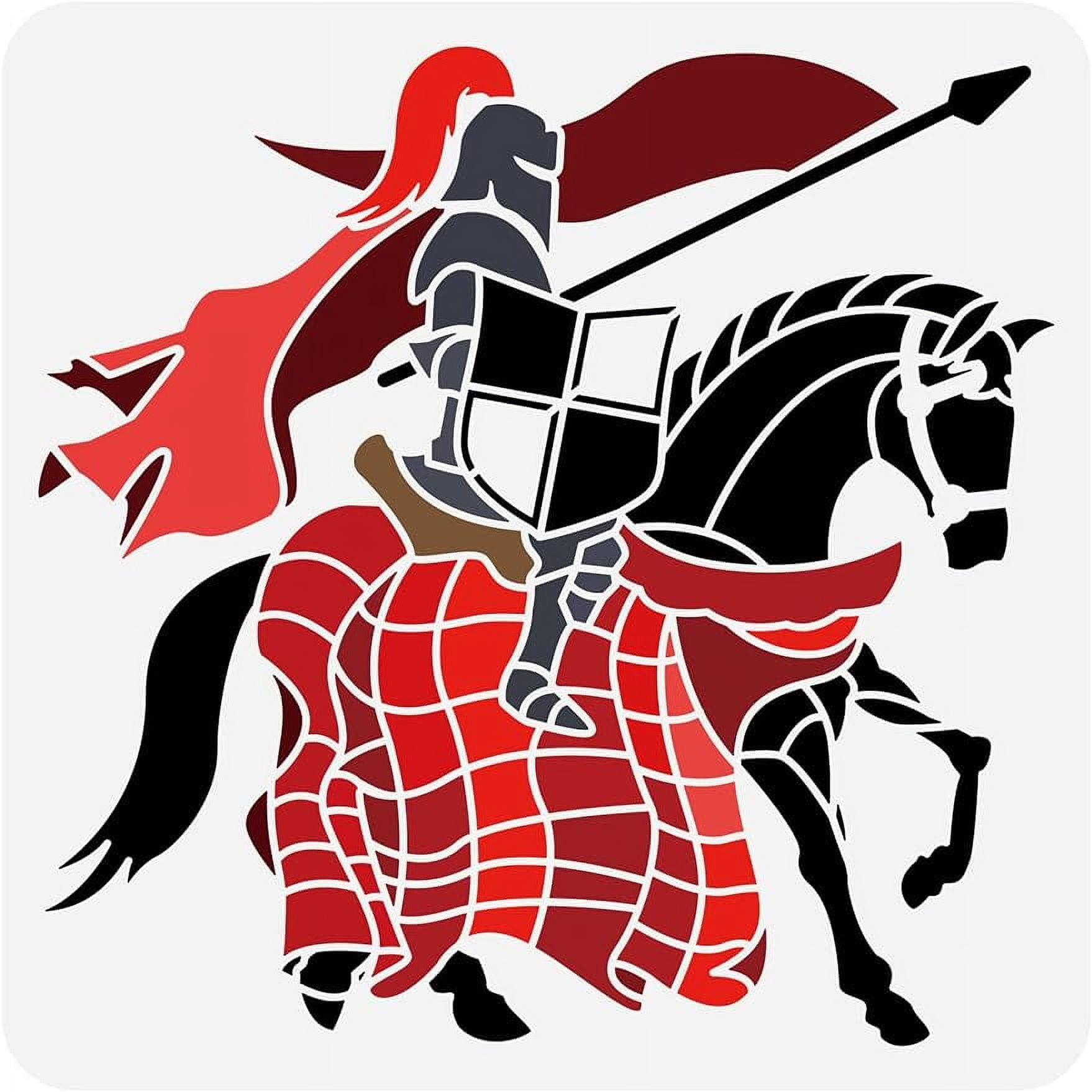 1Pc Knight on Horse Stencils 11.8x11.8 inch Spears Shields Stencil ...
