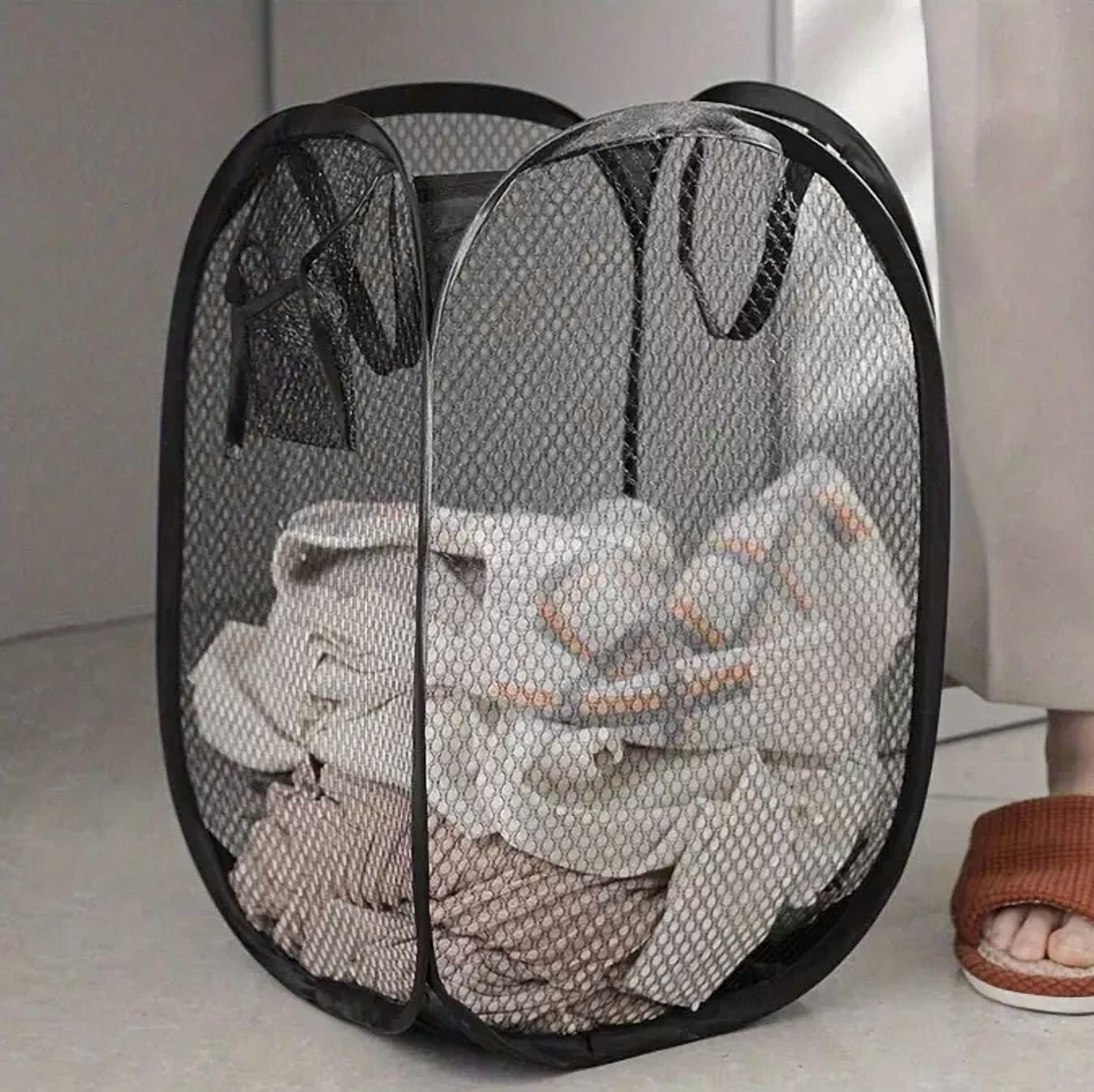 1Pc Large Capacity Pop-Up Laundry Hamper - Foldable Mesh Basket With ...