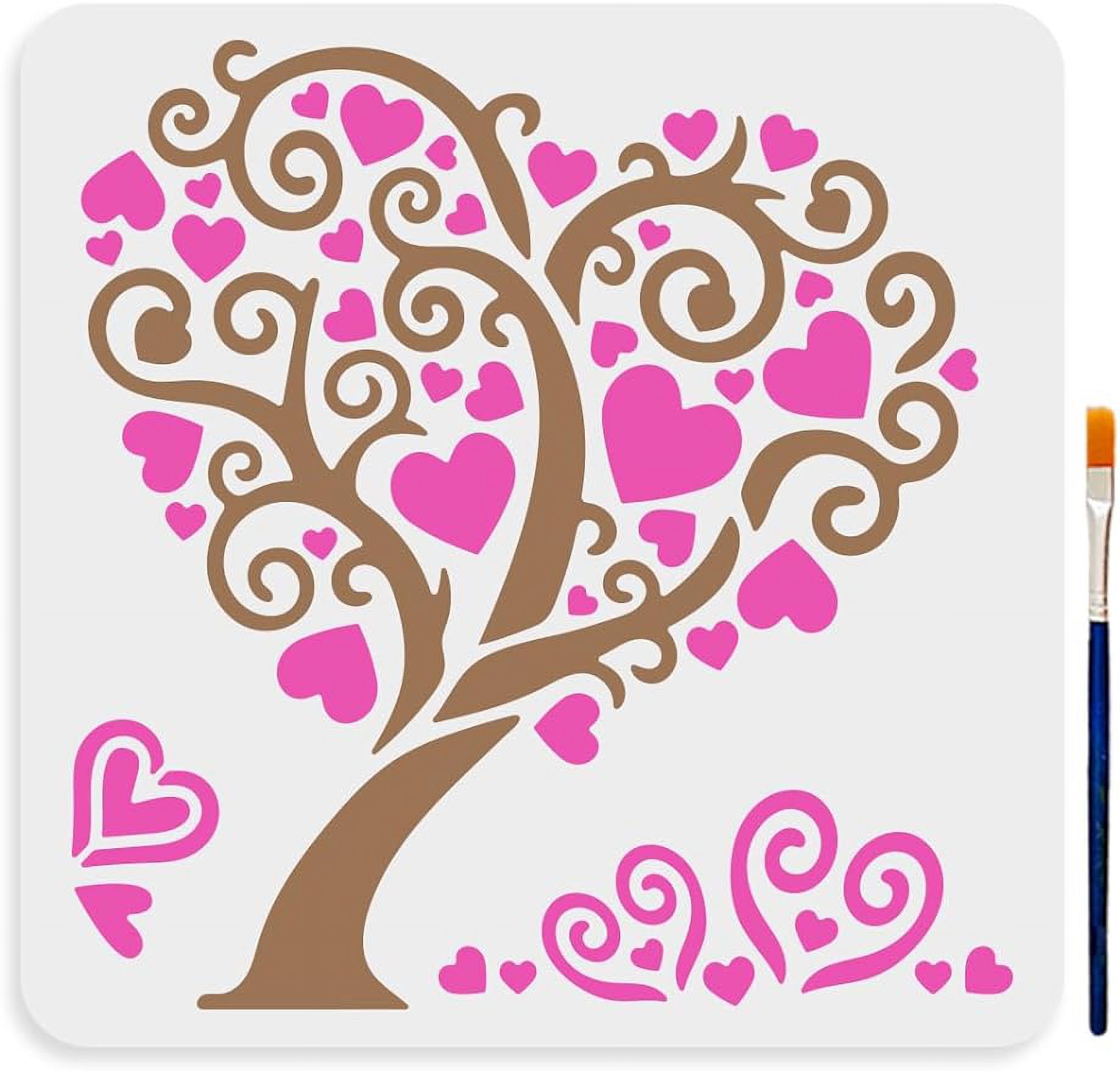 1Pc Love Heart Shaped Tree Stencil Drawing Template with Paint Brush ...