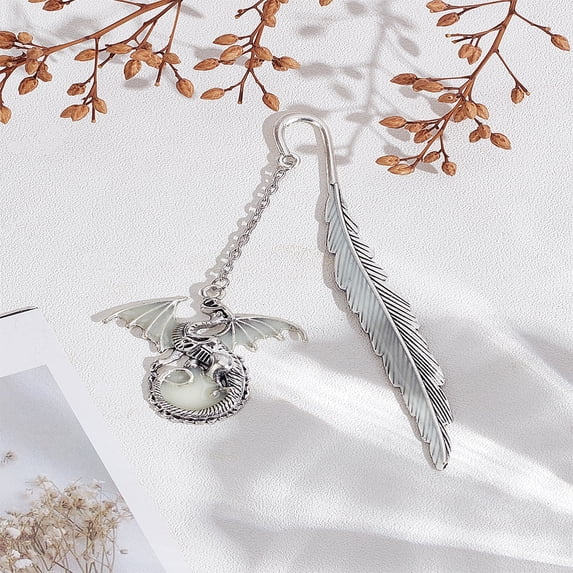1Pc Luminous Alloy Bookmarks Glow in the Dark Feather Bookmarks Dragon ...