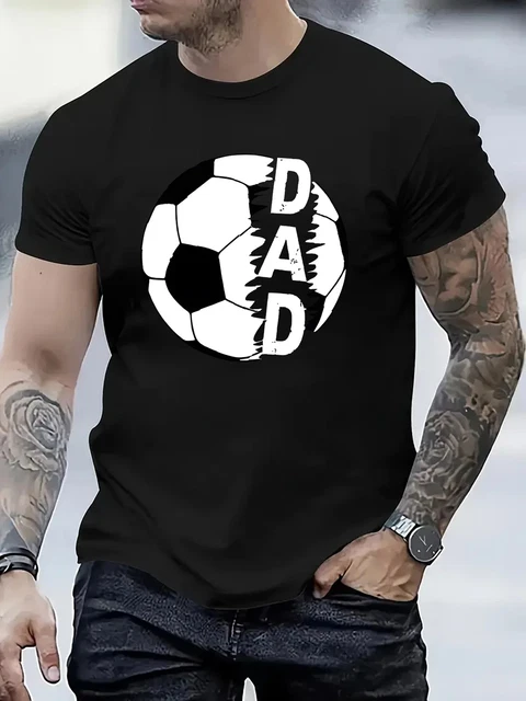 1Pc Men'S Casual Crew Neck Soccer Ball Print, Polyester Short Sleev ...
