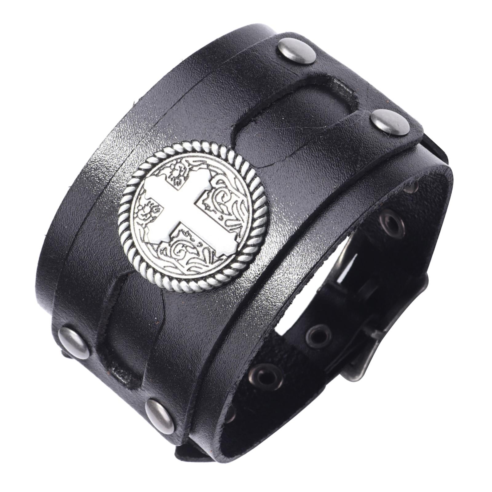 1Pc Men's Punk Wide Braided Cross Leather Wristband Bangle Bracelet ...