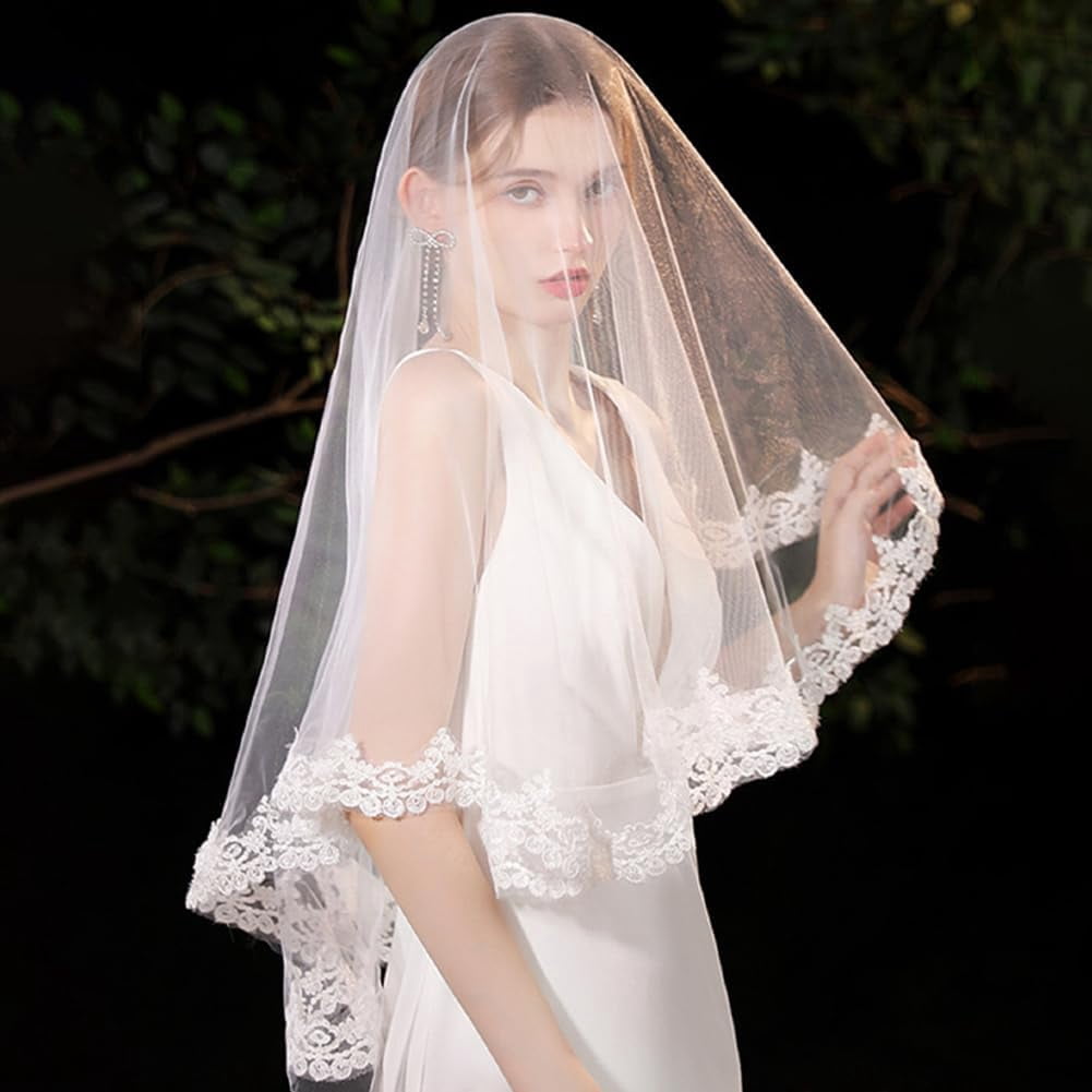 1Pc Mesh Bridal Veils 1400x1200x1.3mm White Polyester Short Tulle Hair ...