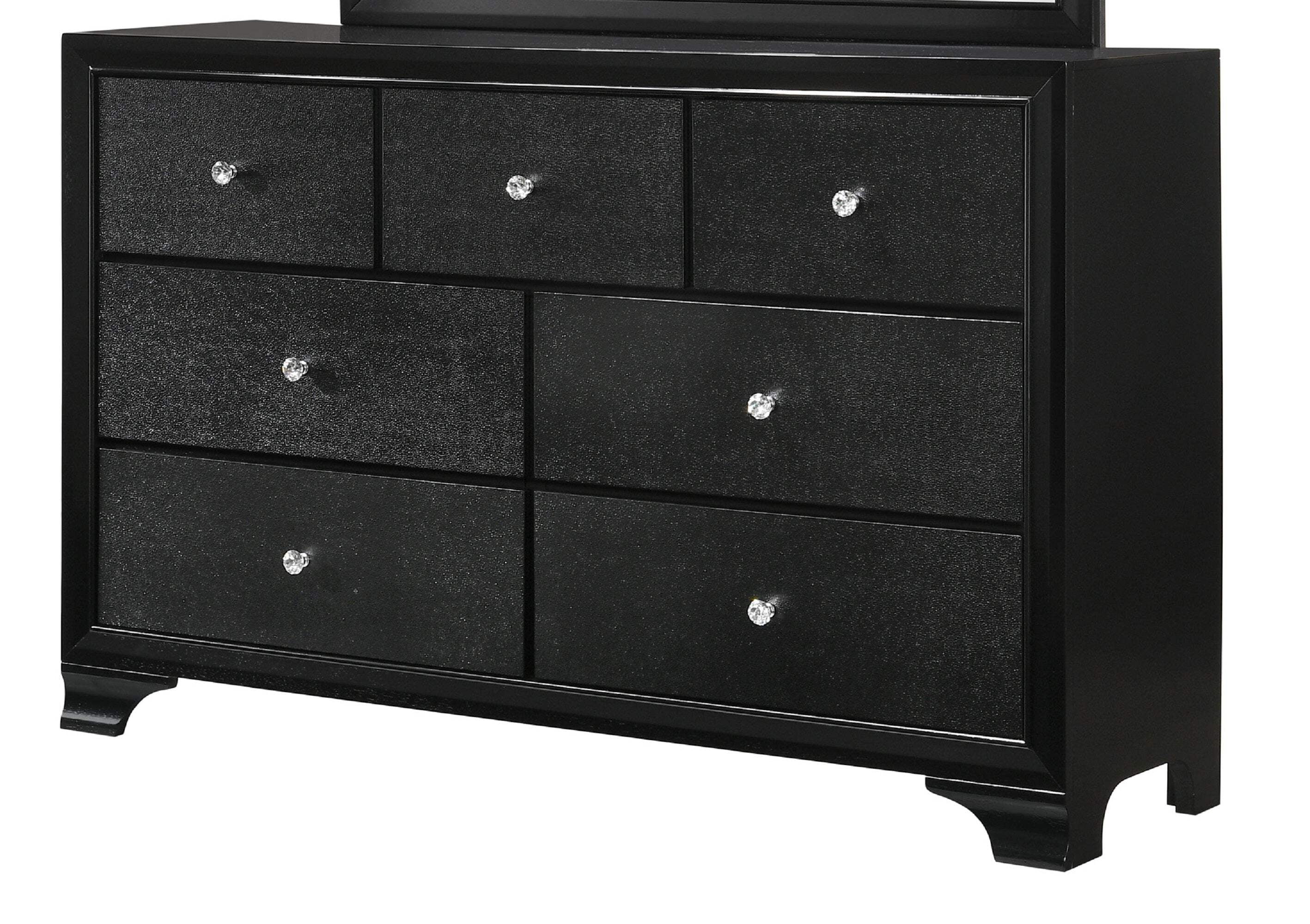 1Pc Modern Glam Style Black Finish Glam Seven Drawer Dresser Embossed ...