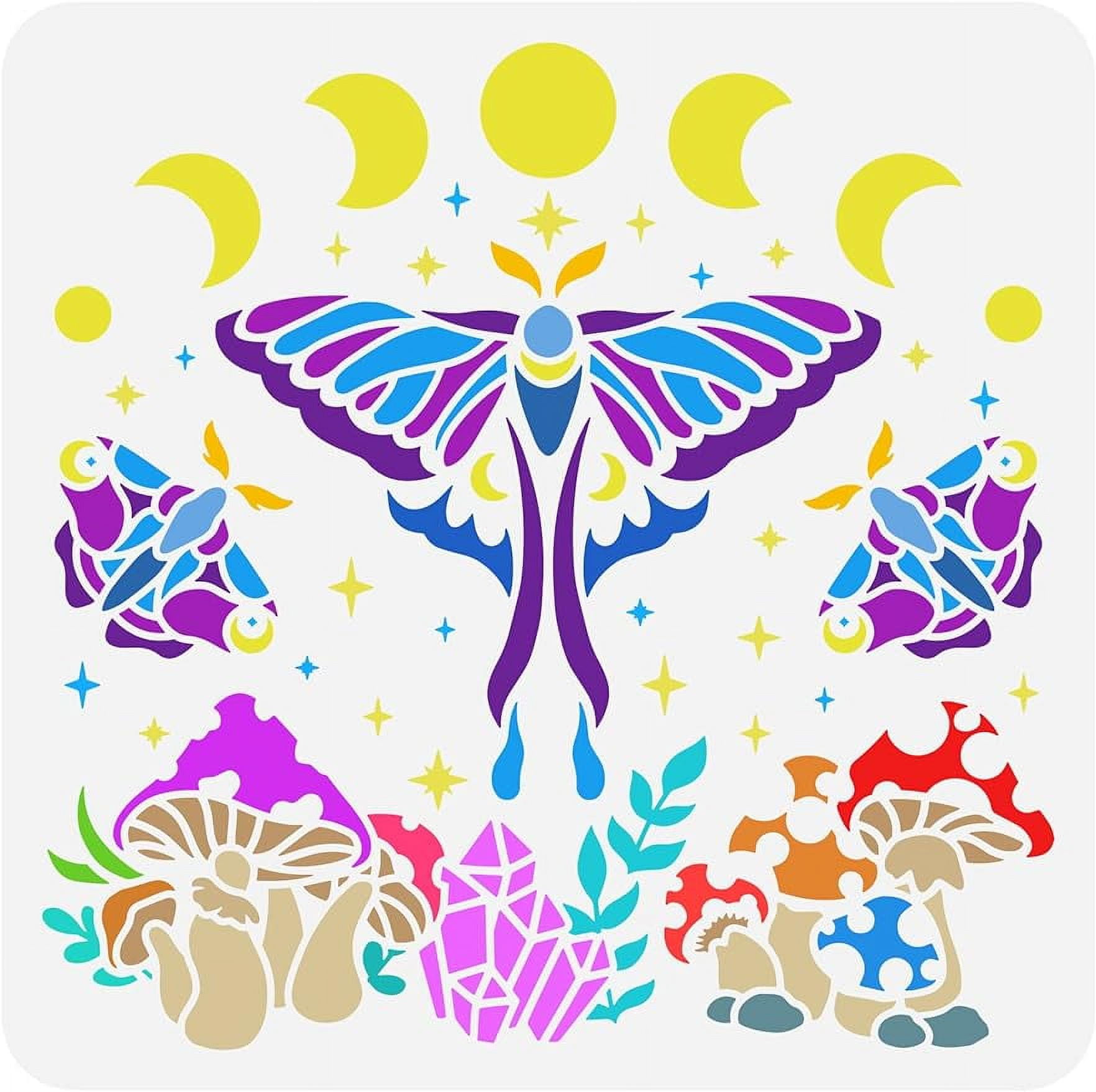 1Pc Moon Phase Stencil Luna Moth Painting Stencil Mushroom Stencil ...