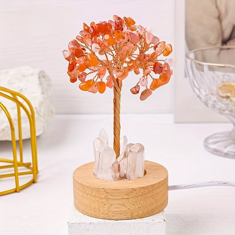 1Pc Natural Crystal Chip Money Tree Table Lamp, Handmade Clear Crystal ...