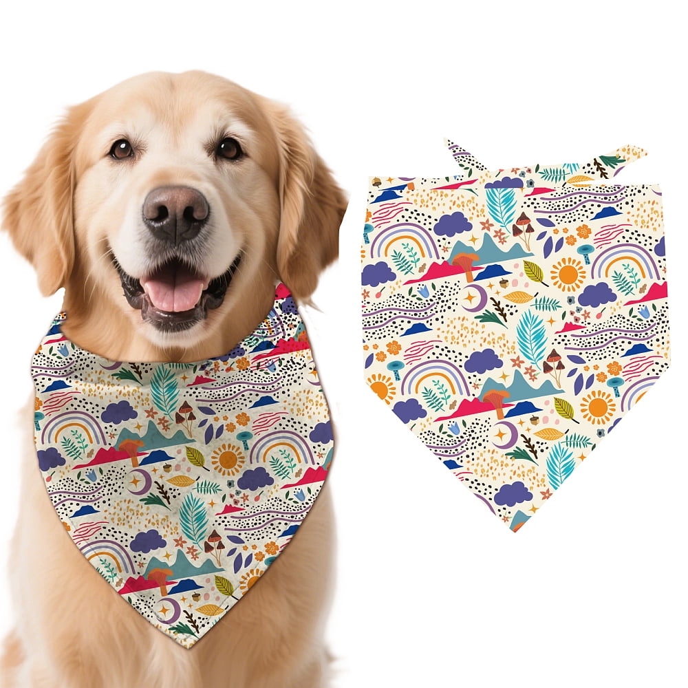 1Pc Nature Theme Dog Bandana 78x39cm Colorful Mountains Rivers Sun ...