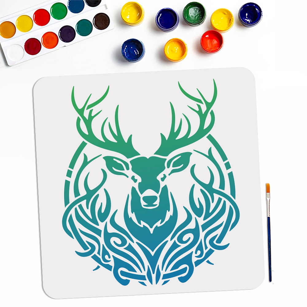1Pc PET Hollow Out Drawing Painting Stencils with 1Pc Art Paint Brushes ...