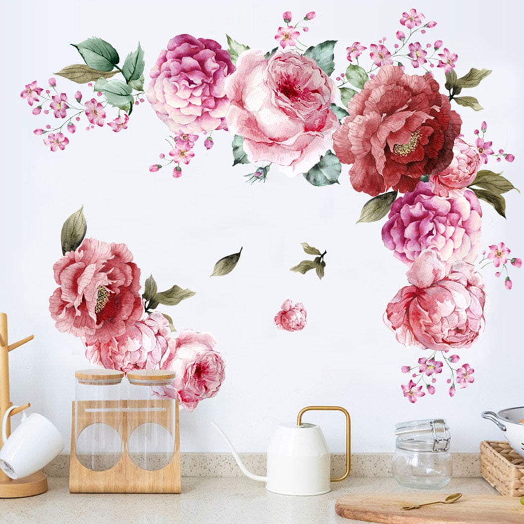 1Pc Peony Flowers Wall Sticker Floral Decals, Peel and Stick Waterproof ...