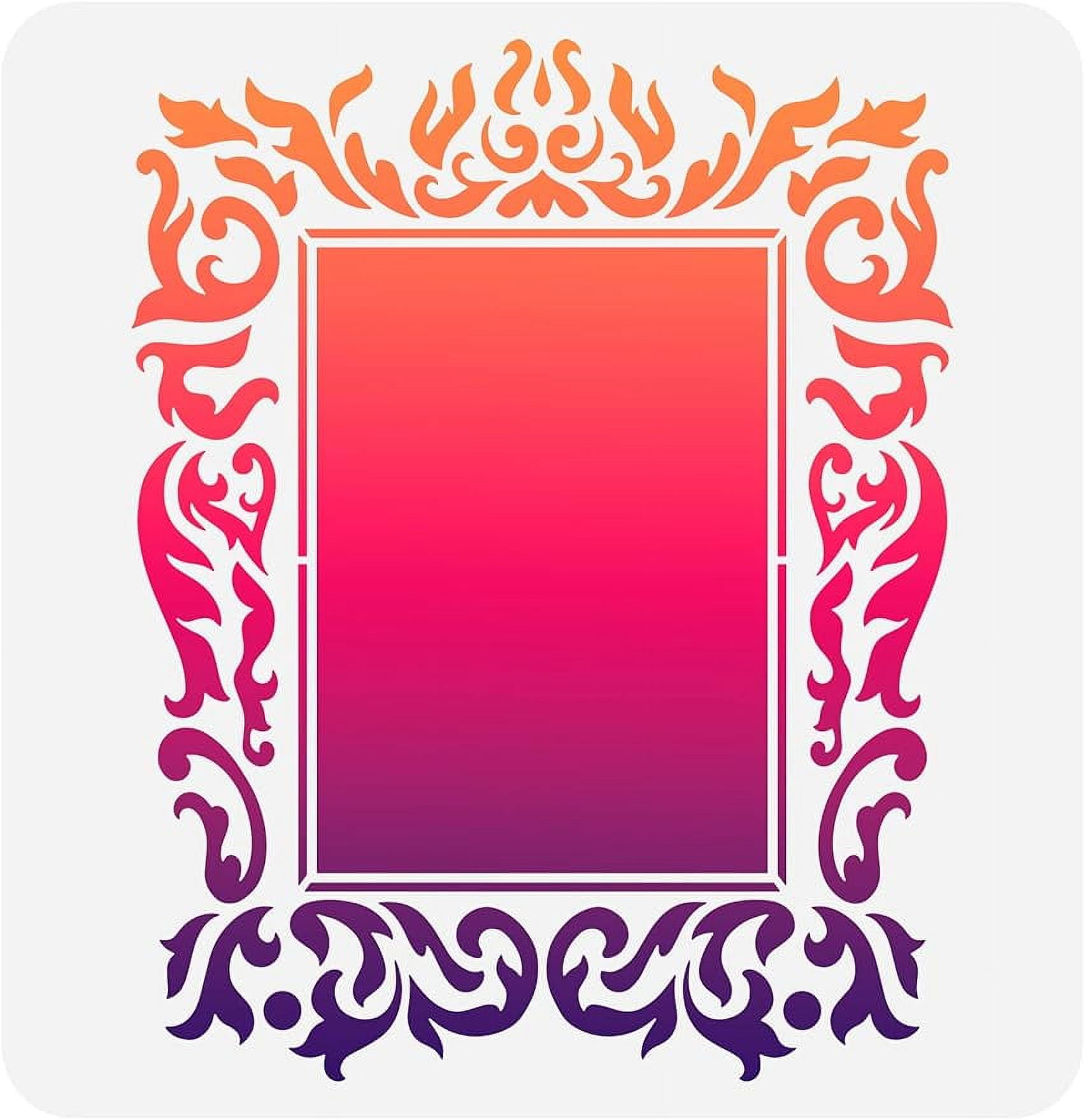 1Pc Photo Frame Stencil Square Painting Stencil Vintage Floral Pattern ...