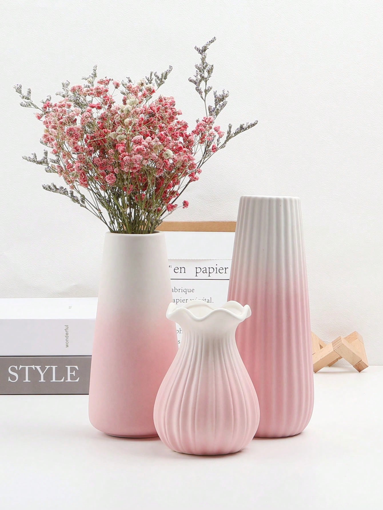 1Pc Pink Ceramic Vase, Ceramic Flowers Vase Modern Style For Modern ...
