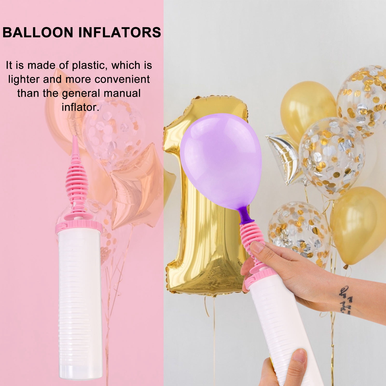 1Pc Pink Premium Balloon Inflator Manual Hand Pump Portable Air Pump ...