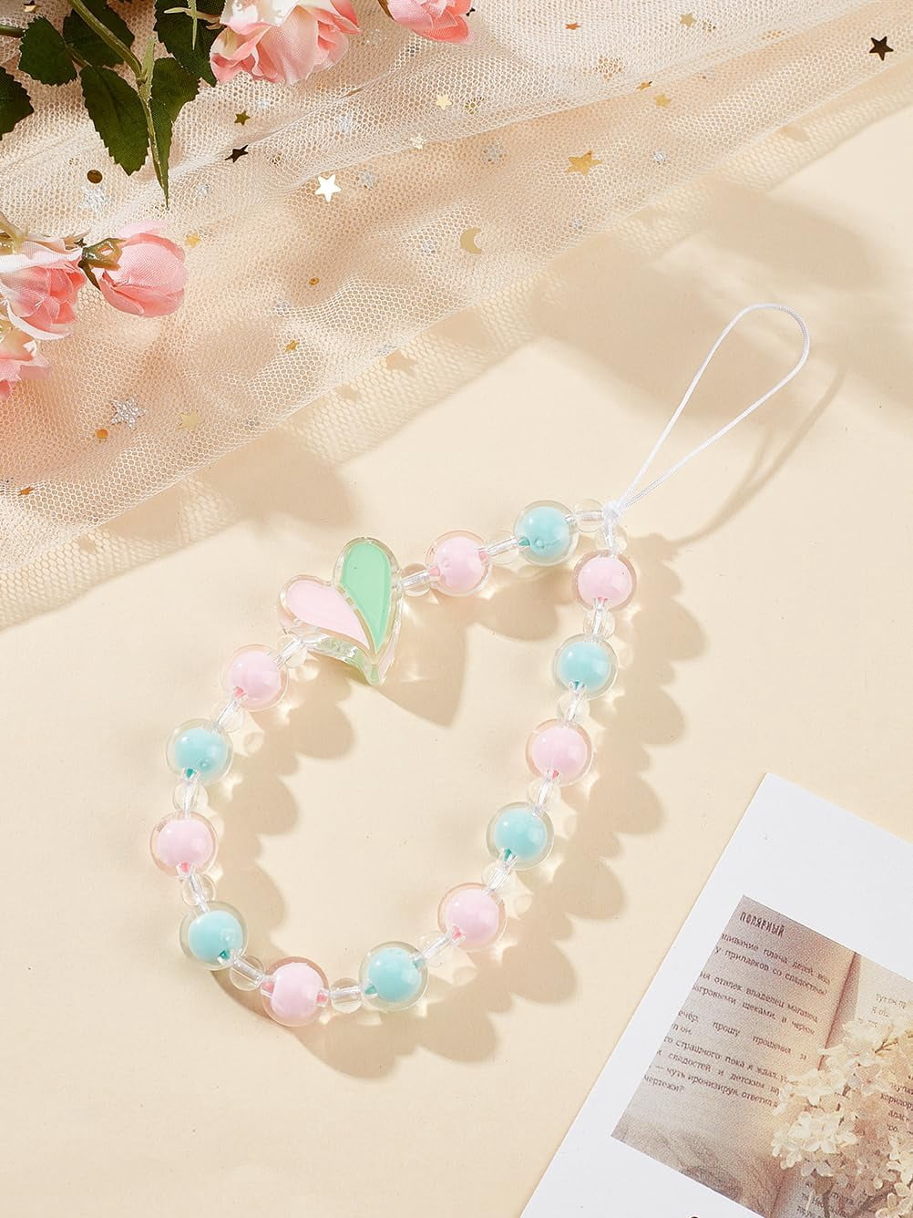 1Pc Plastic Heart Mobile Straps Two Tone Colorful 182mm bead: 5~11.5x6 ...