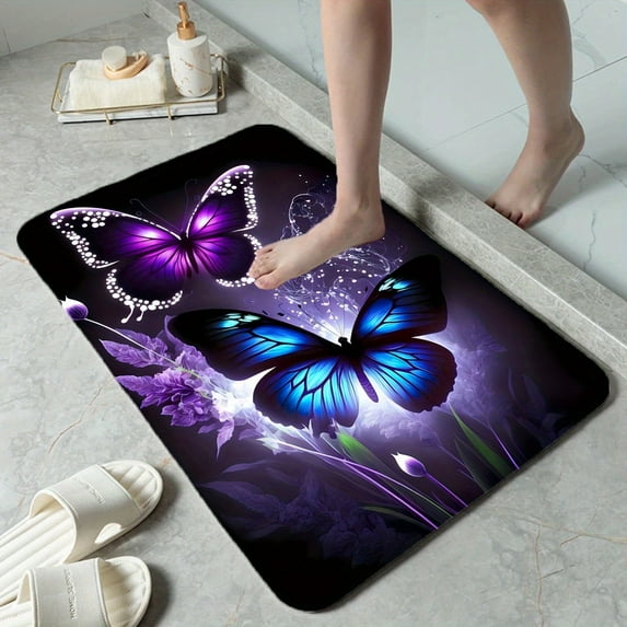 1Pc Purple Butterfly Pattern Bathroom Non-Slip Mat - Diatomaceous Earth ...