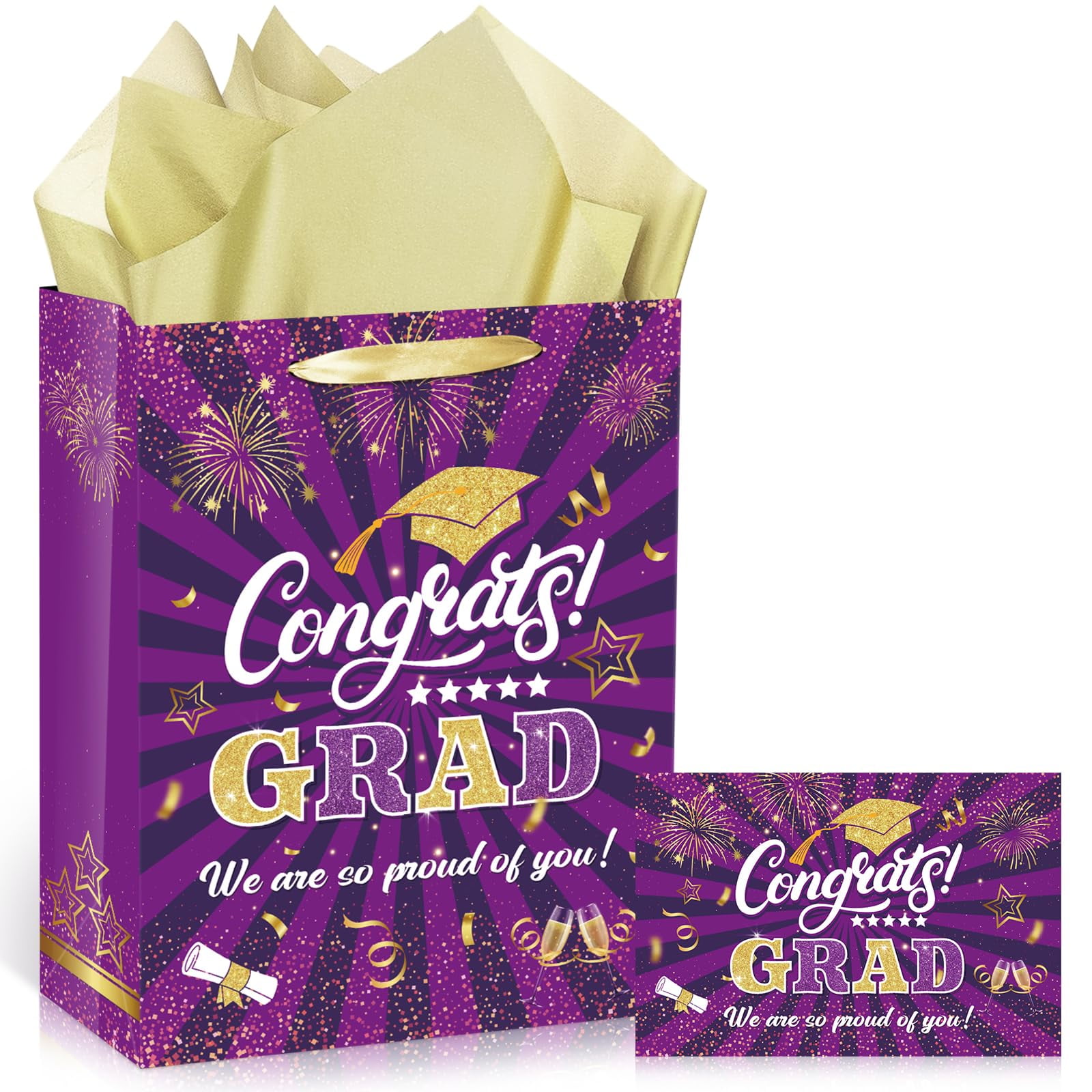 1Pc Purple Gold Graduation MMF7 Gift Bag with Tissue Cards 13'' Purple ...