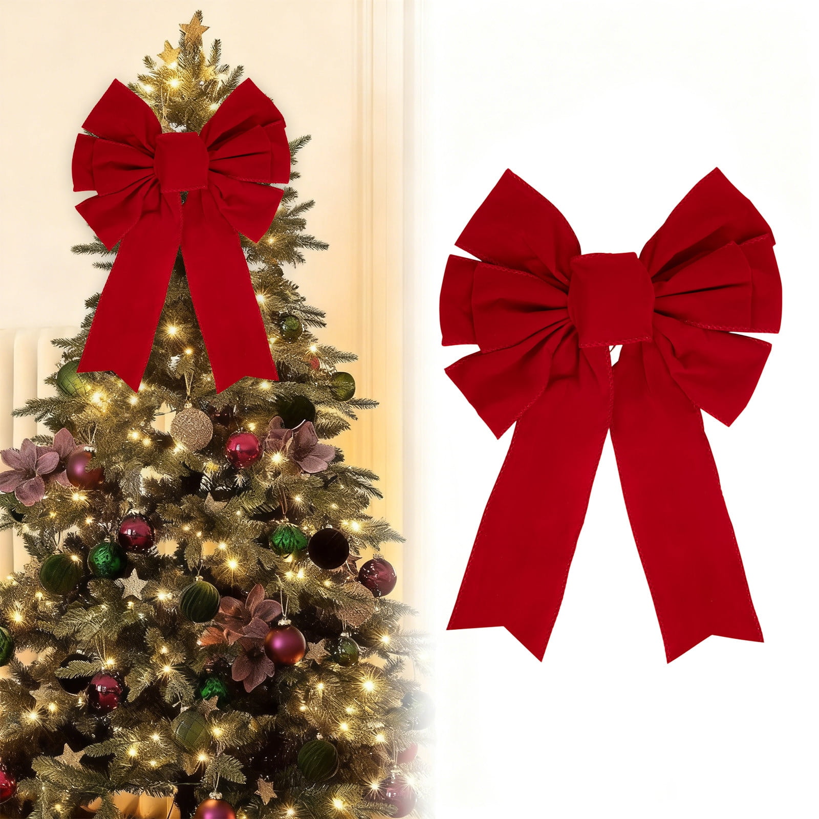 1Pc Red Bow Red Velvet Bows,23.62X11.02In Christmas Tree Wreath Bows ...