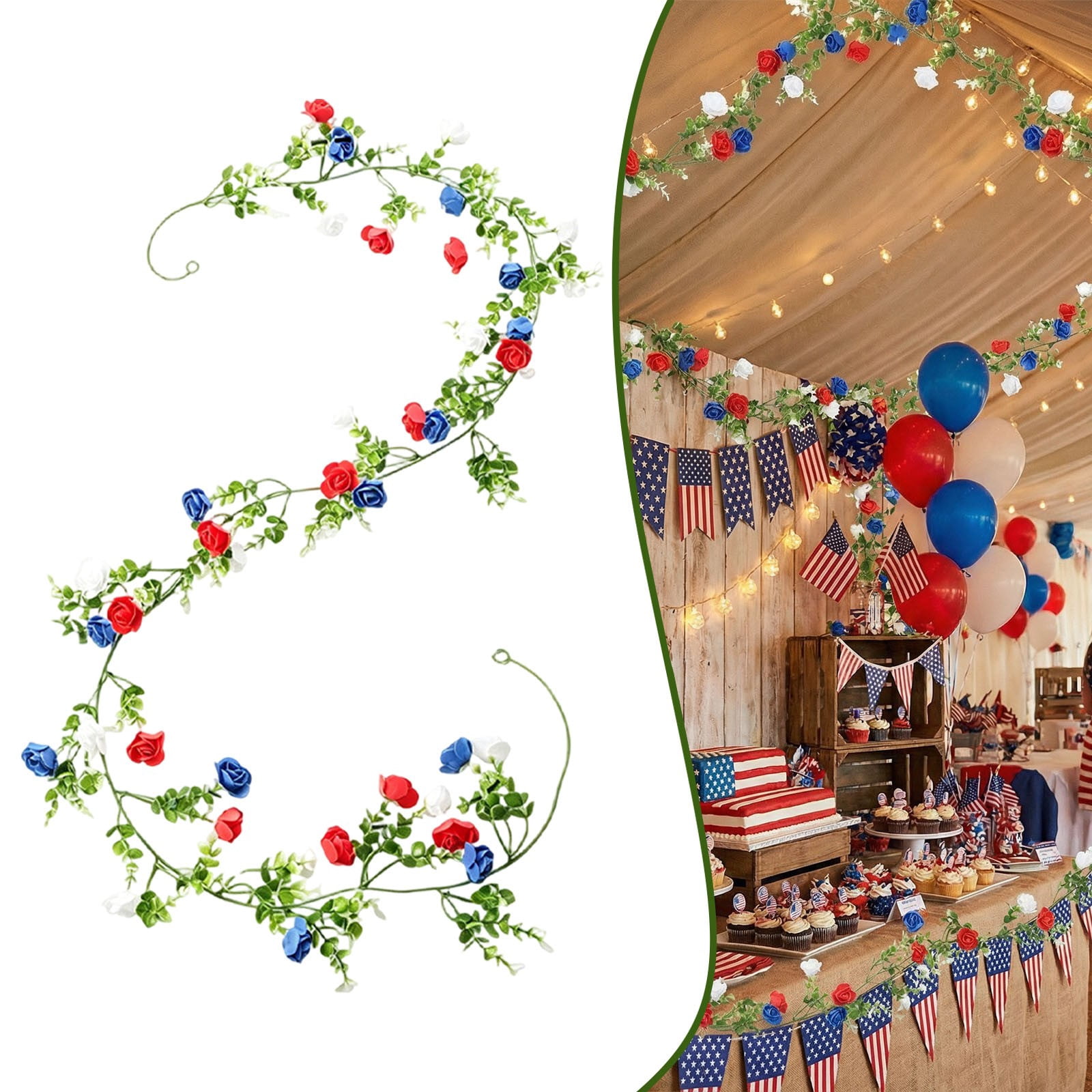 1Pc Red White Blue Mixed Floral Vine Garland Bendable Hanging Ornament ...