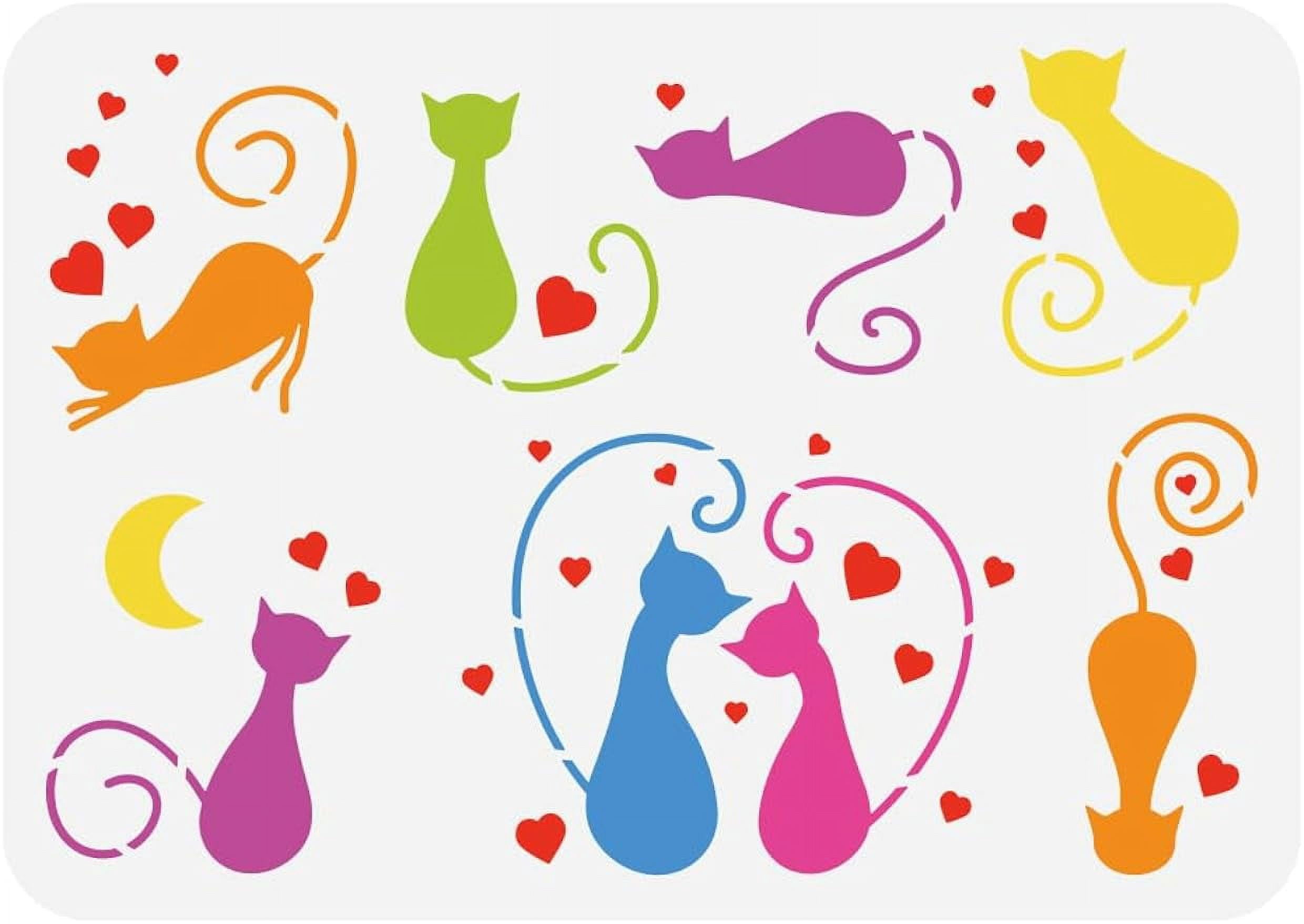 1Pc Reusable Cat with Love Heart Pattern Drawing Template DIY Art ...