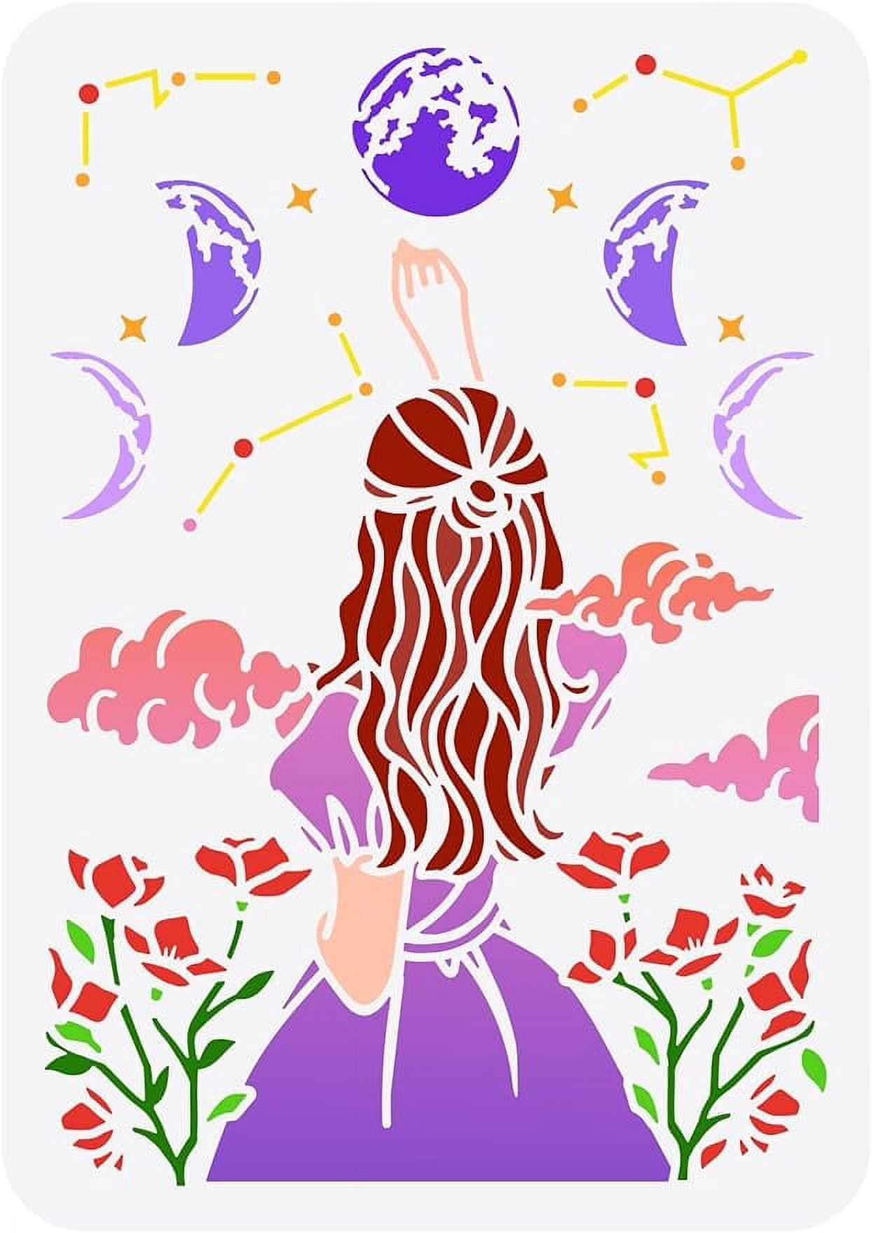 1Pc Reusable Enchanted Witch Stencil Moon Phase Pattern Painting ...