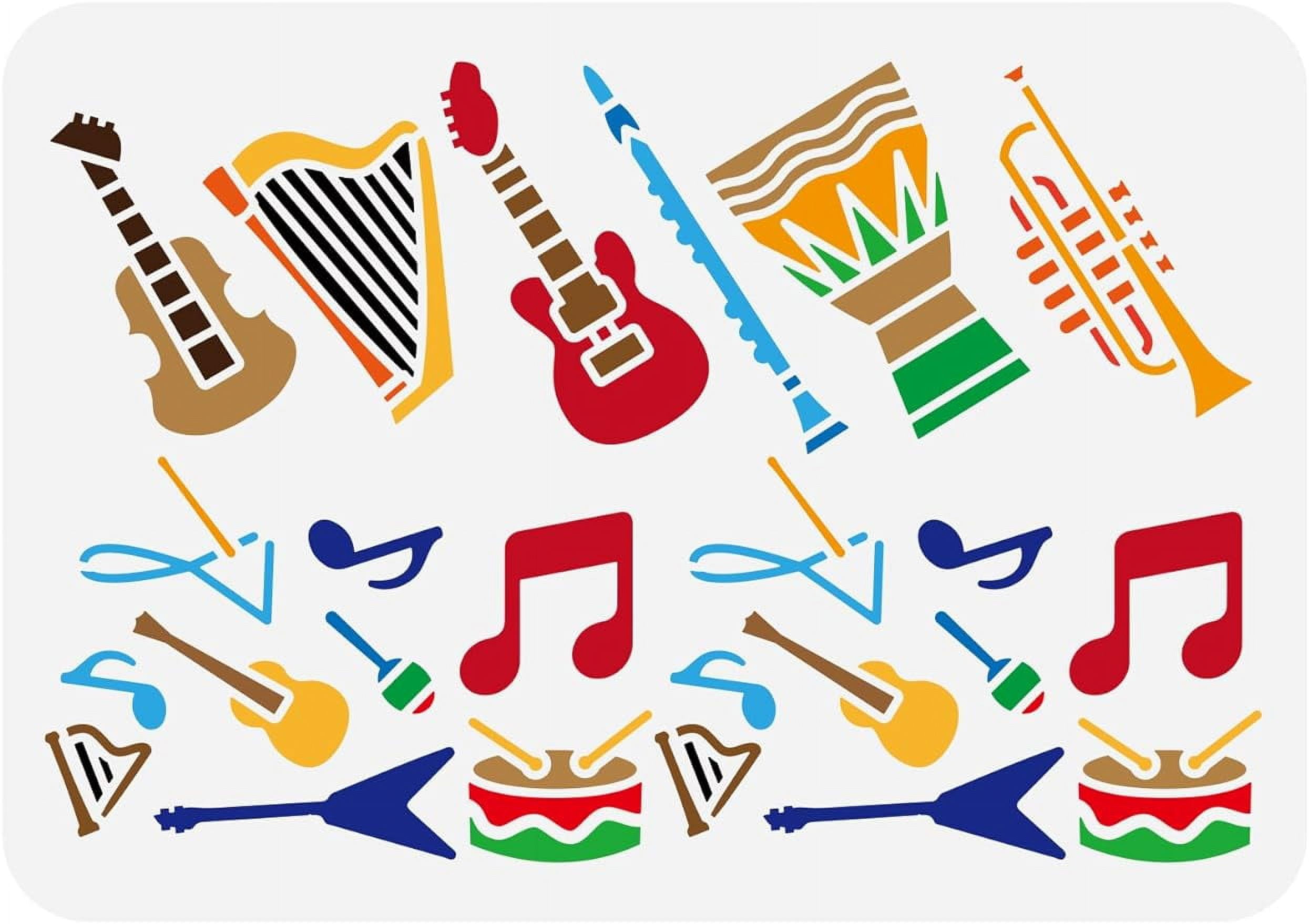1Pc Reusable Musical Instruments Painting Template DIY Guitar Harp Bass ...