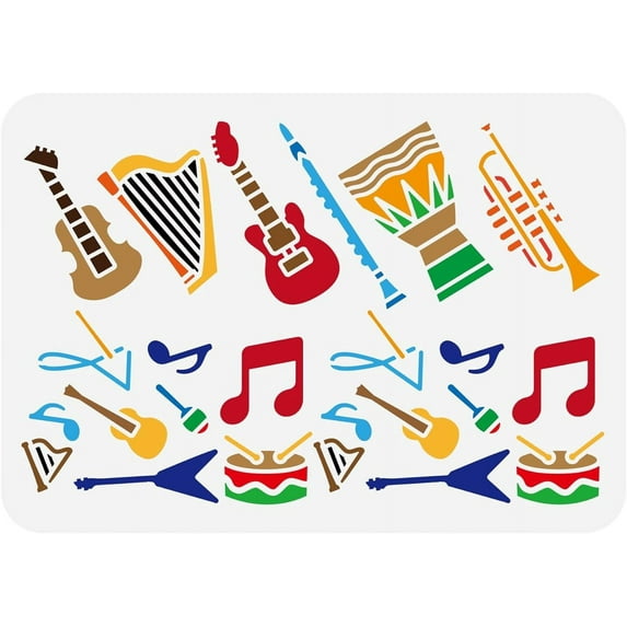 1Pc Reusable Musical Instruments Painting Template DIY Guitar Harp Bass ...