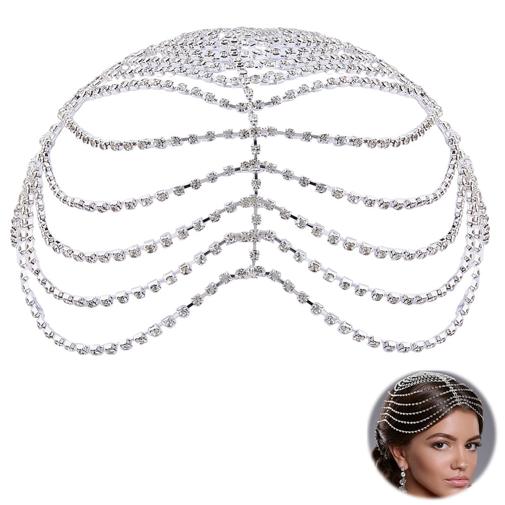 1Pc Rhinestone Head Chains Silver Headpiece 8.66x9.05x0.11 Inch Flapper ...