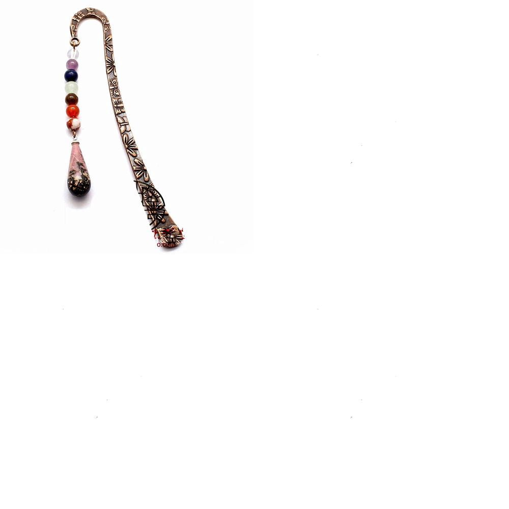 1Pc Rhodonite Teardrop Pendant Bookmark with 7 Natural Gemstone Round ...