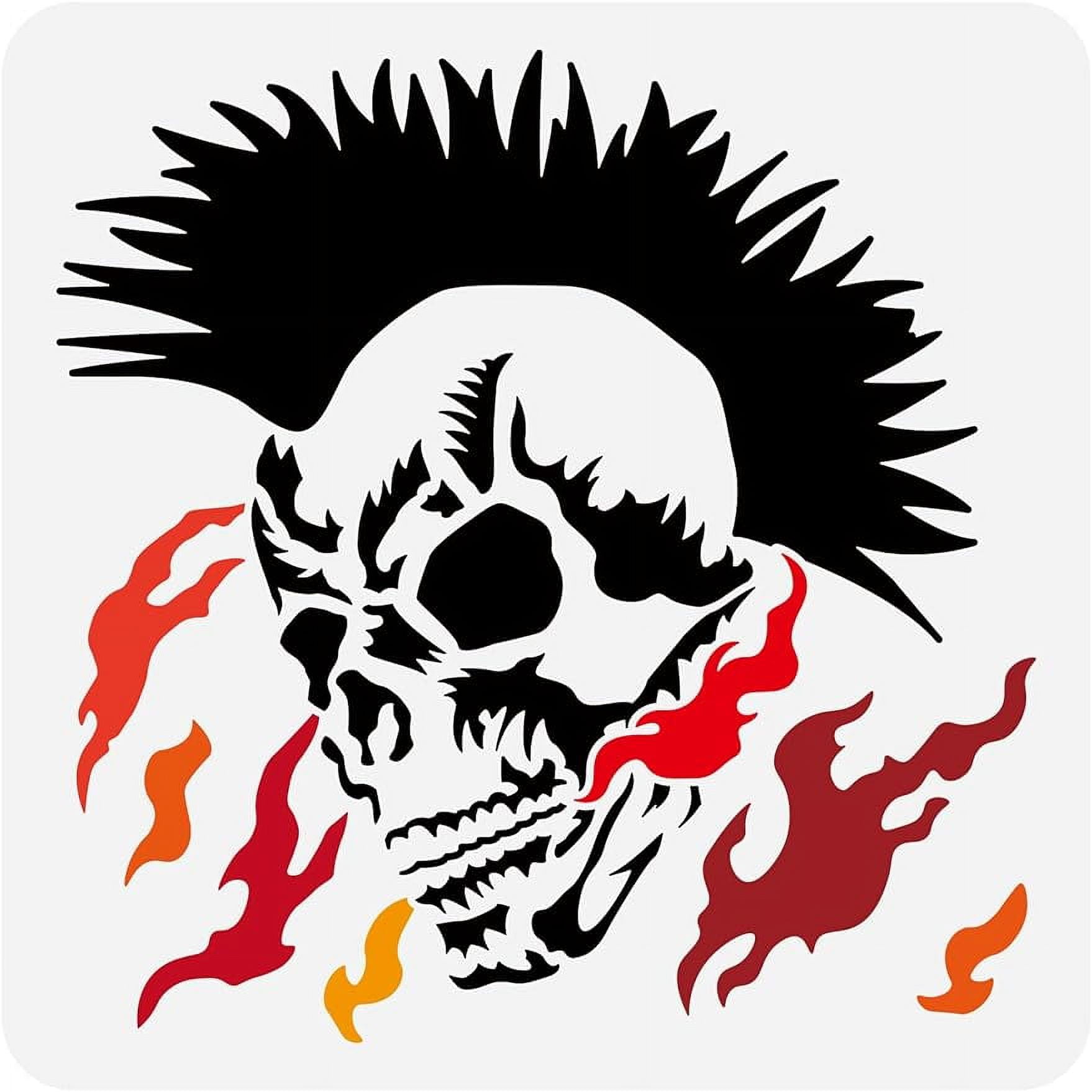 1Pc Rock Punk Painting Stencil Mohawk Skull Head Drawing Template Skull ...