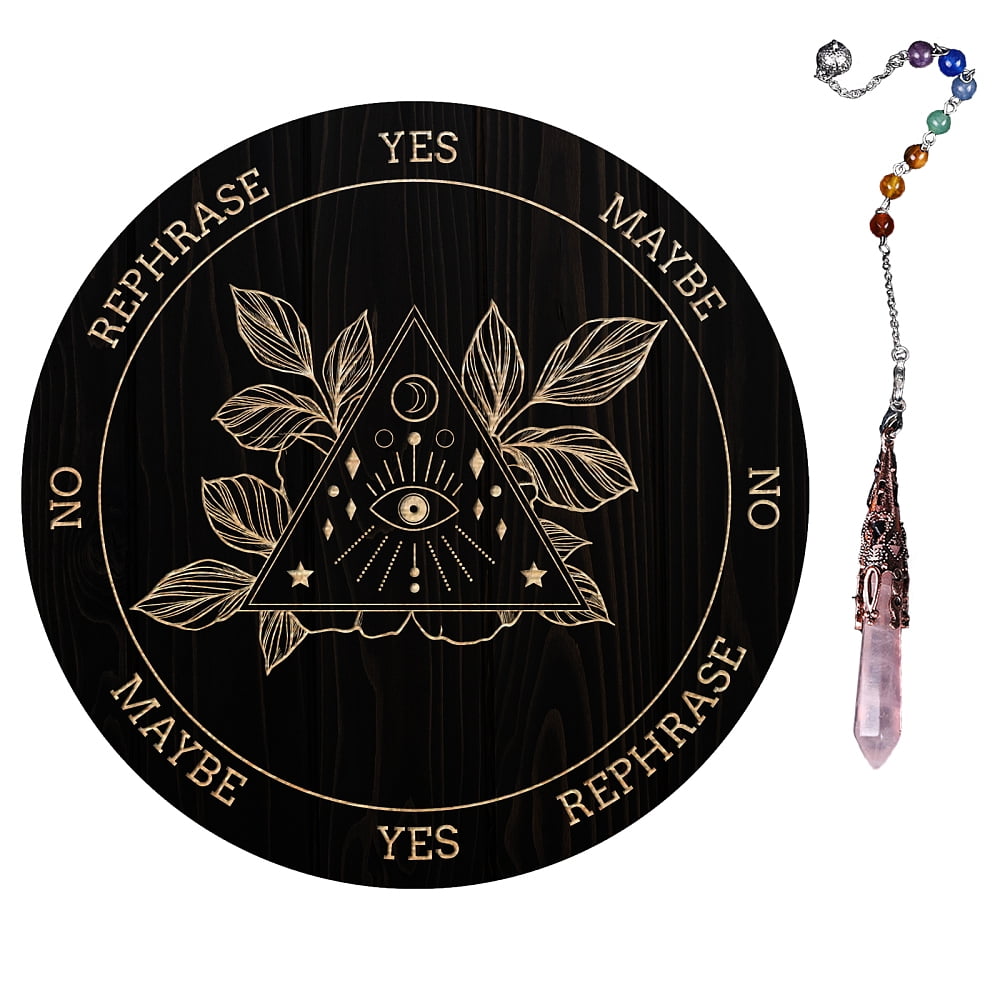 1Pc Rose Quartz Dowsing Pendulum Pendant with 1Pc Wood Pendulum Board ...